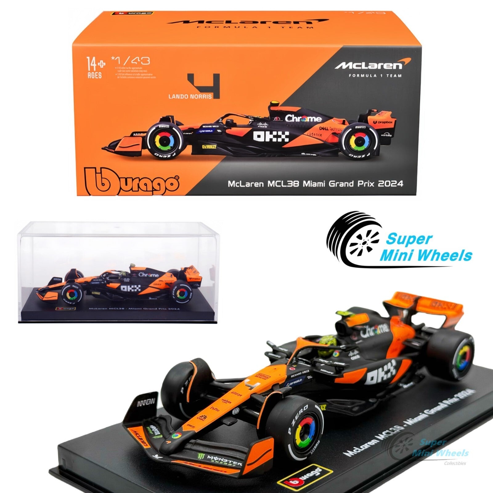 Bburago 1:43 F1 McLaren MCL38 #4 Lando Norris "OKX" with Display Case – Super Mini Wheels