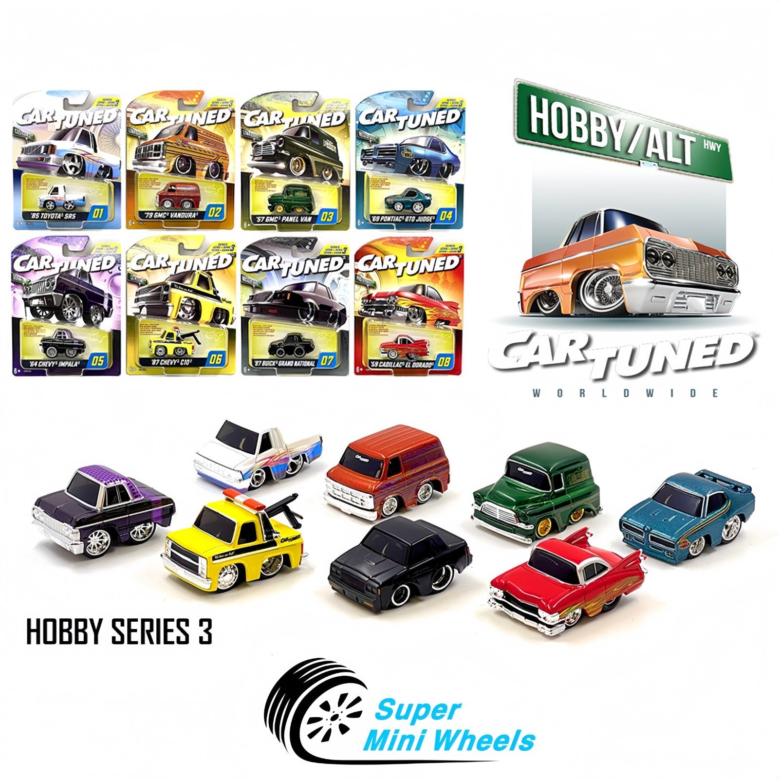 Car Tuned 1:64 Series 3 Hobby Alternate Assortment of 8 Cars 2025 – Super Mini Wheels