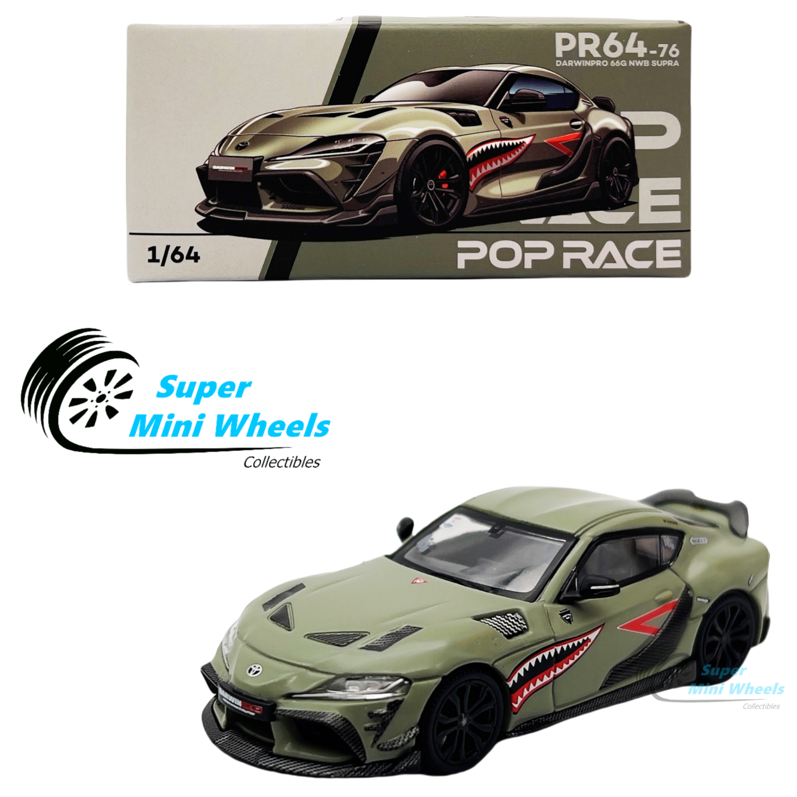Pop Race 1:64 Darwin Pro 66G NWB Toyota Supra Green PR64-76 – Super Mini Wheels