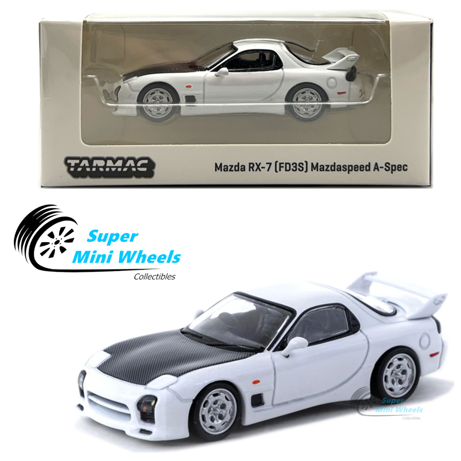 Tarmac Works 1:64 Mazda RX-7 (FD3S) Mazdaspeed A-Spec Chaste White – Super Mini Wheels