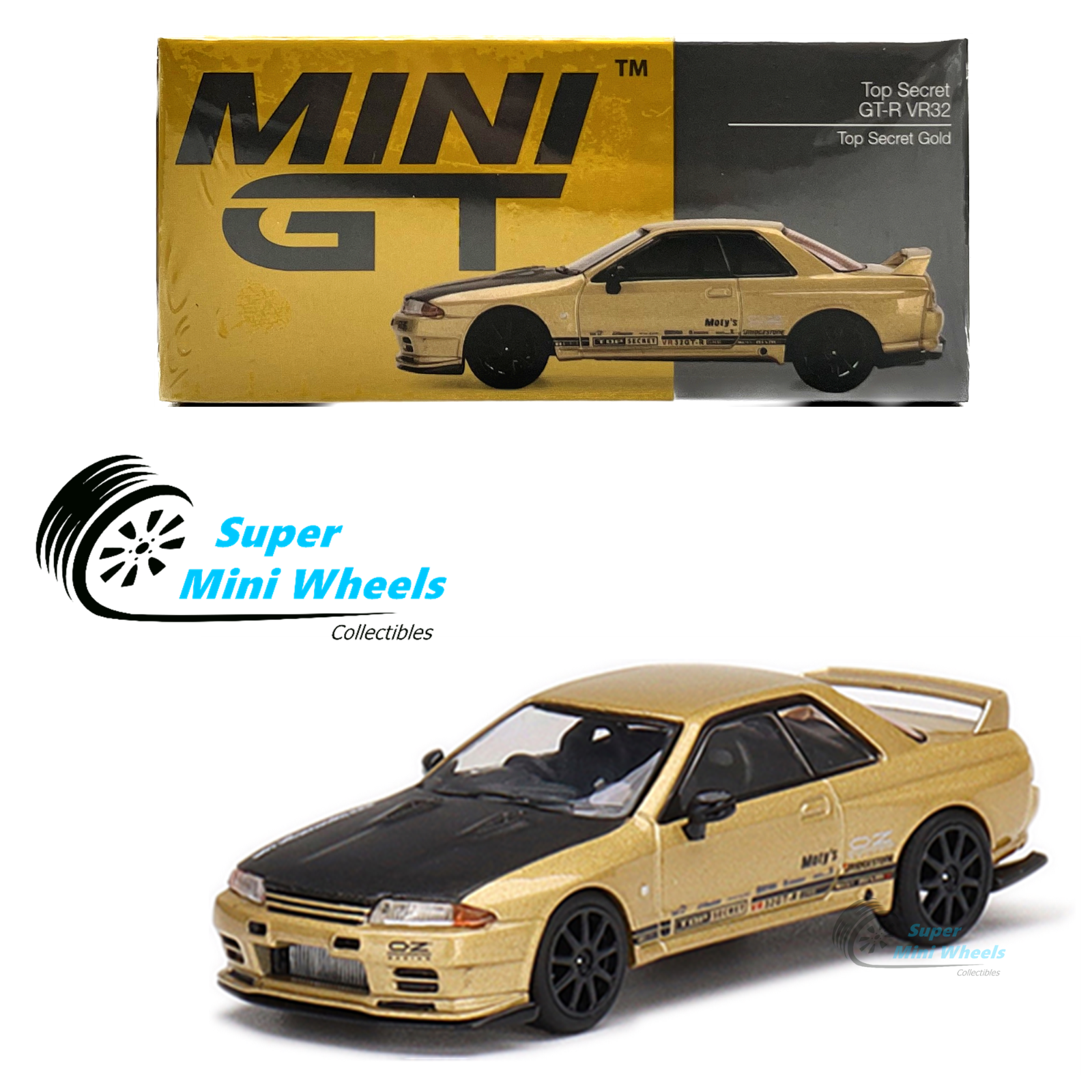 Mini GT 1:64 Top Secret Nissan Skyline GT-R VR32 Top Secret Gold #431 – Super Mini Wheels