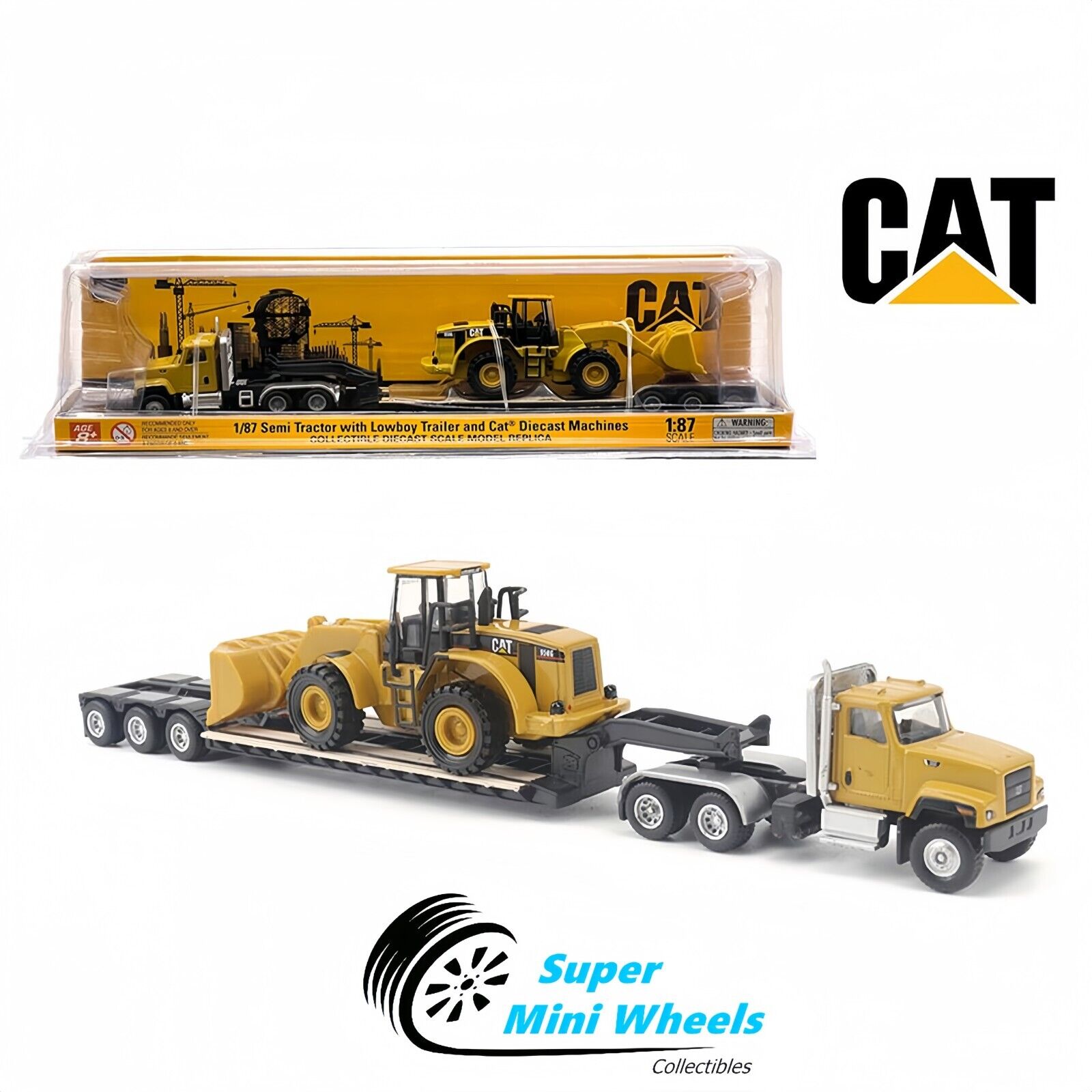 CAT 1:87 CT681 Day Cab Tractor with Lowboy Trailer and 950G Wheel Load ...
