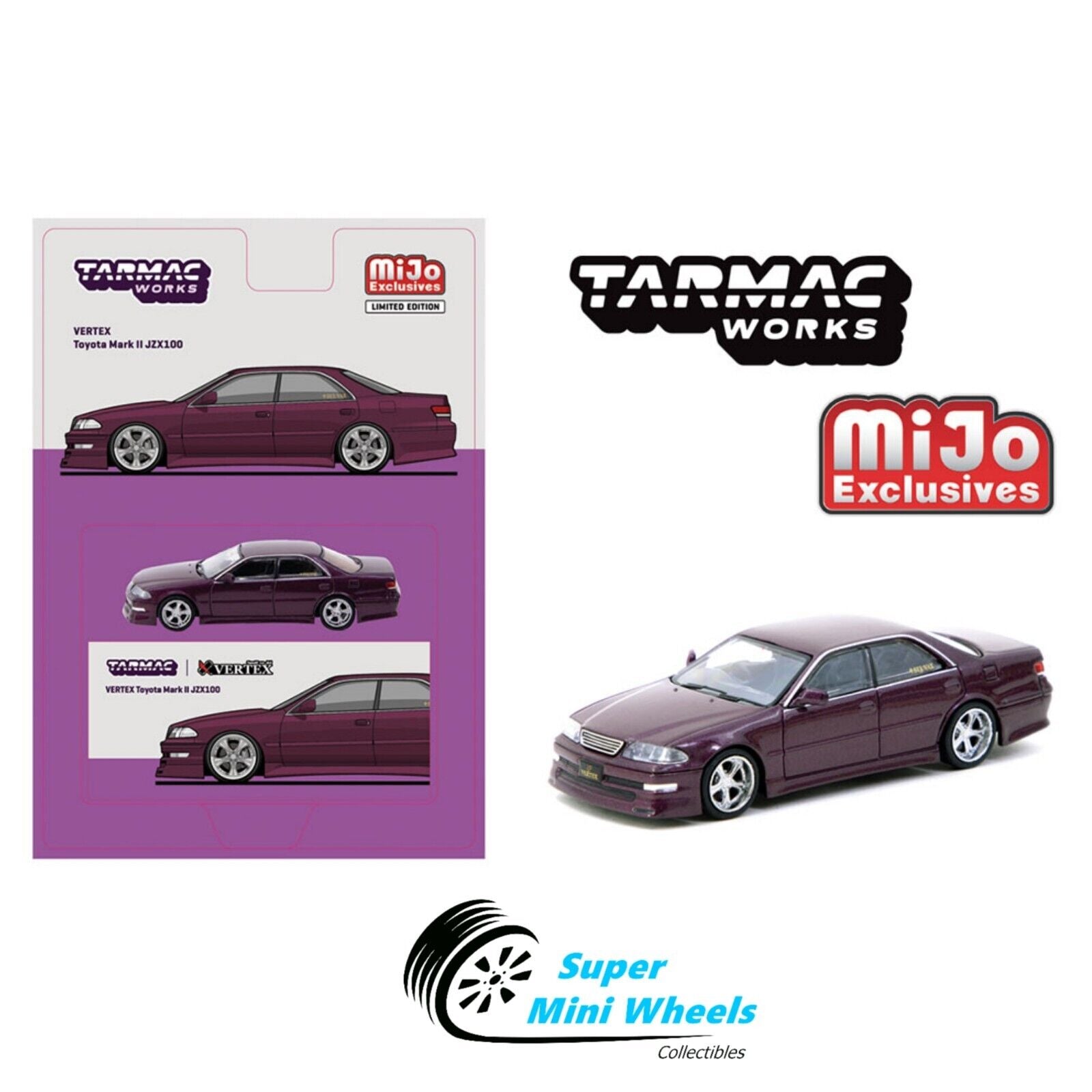 Tarmac Works 1:64 VERTEX Toyota Mark II JZX100 – Purple – MiJo Exclusi ...