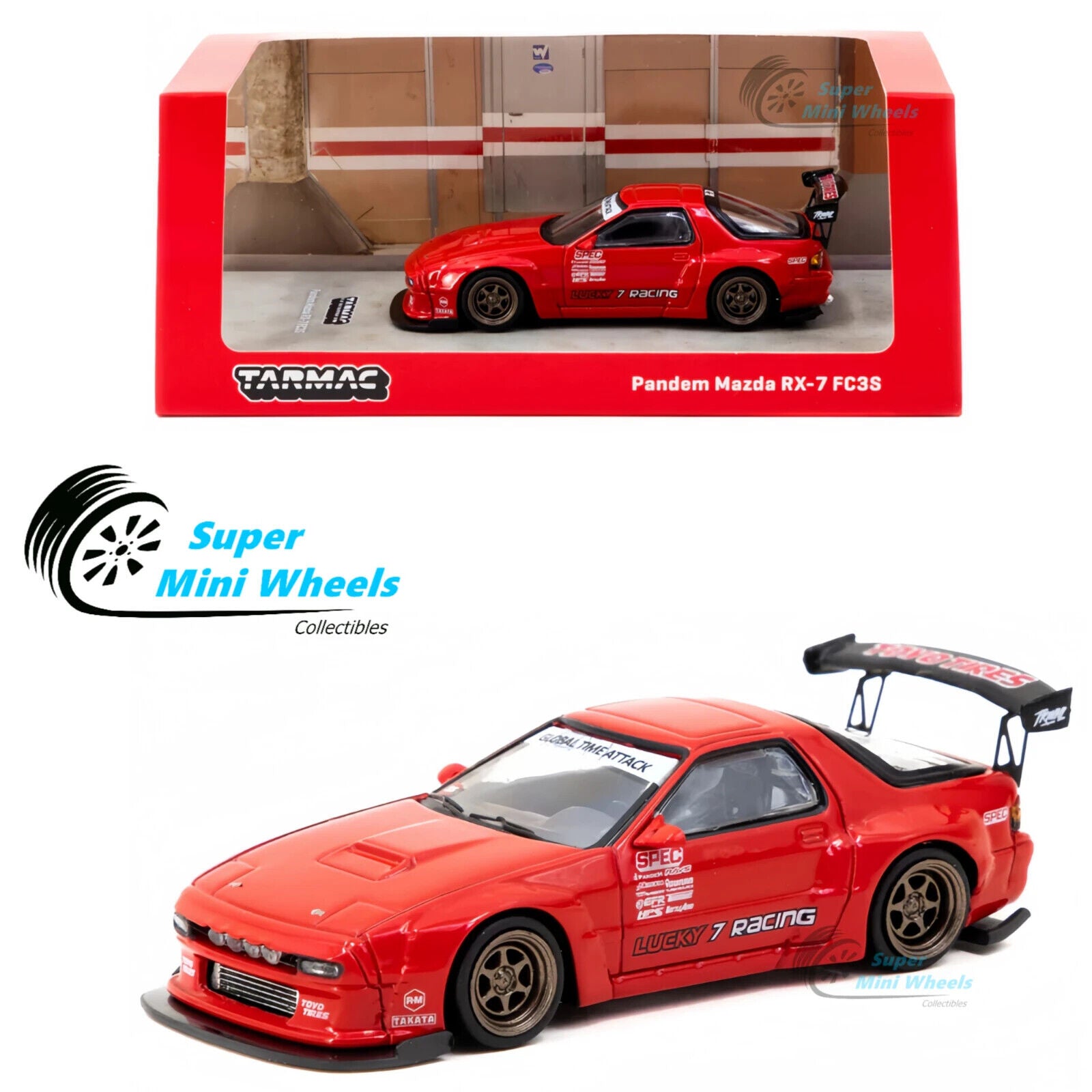 Tarmac Works 1:64 Pandem Mazda RX-7 FC3S – Red – Super Mini Wheels