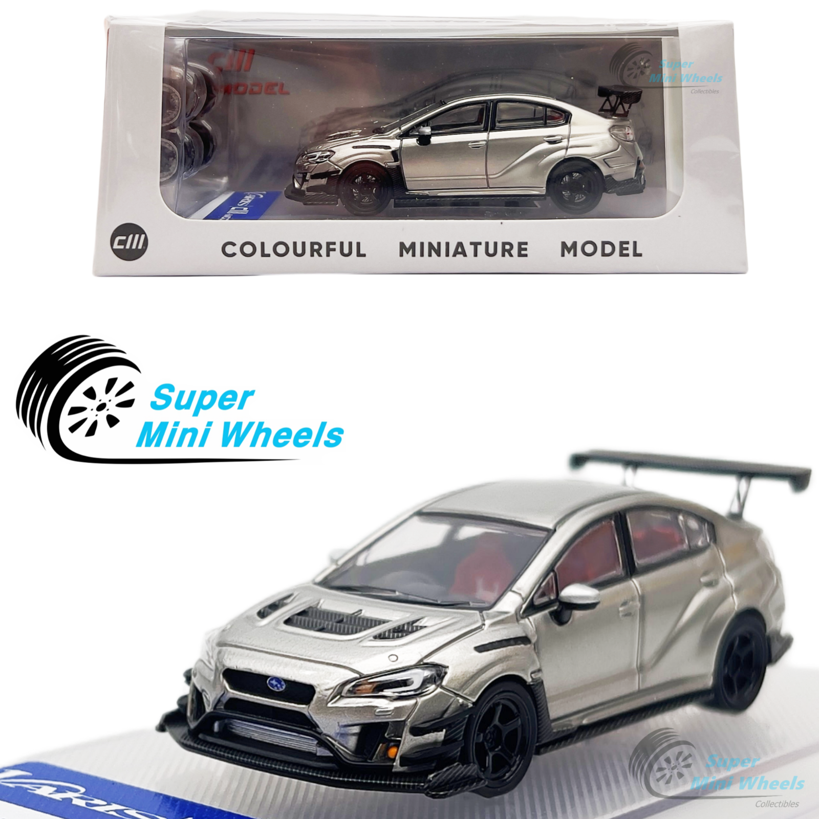 CM-Model 1:64 Varis Subaru WRX S4 Wide Body Kit (Silver) with extra wh ...
