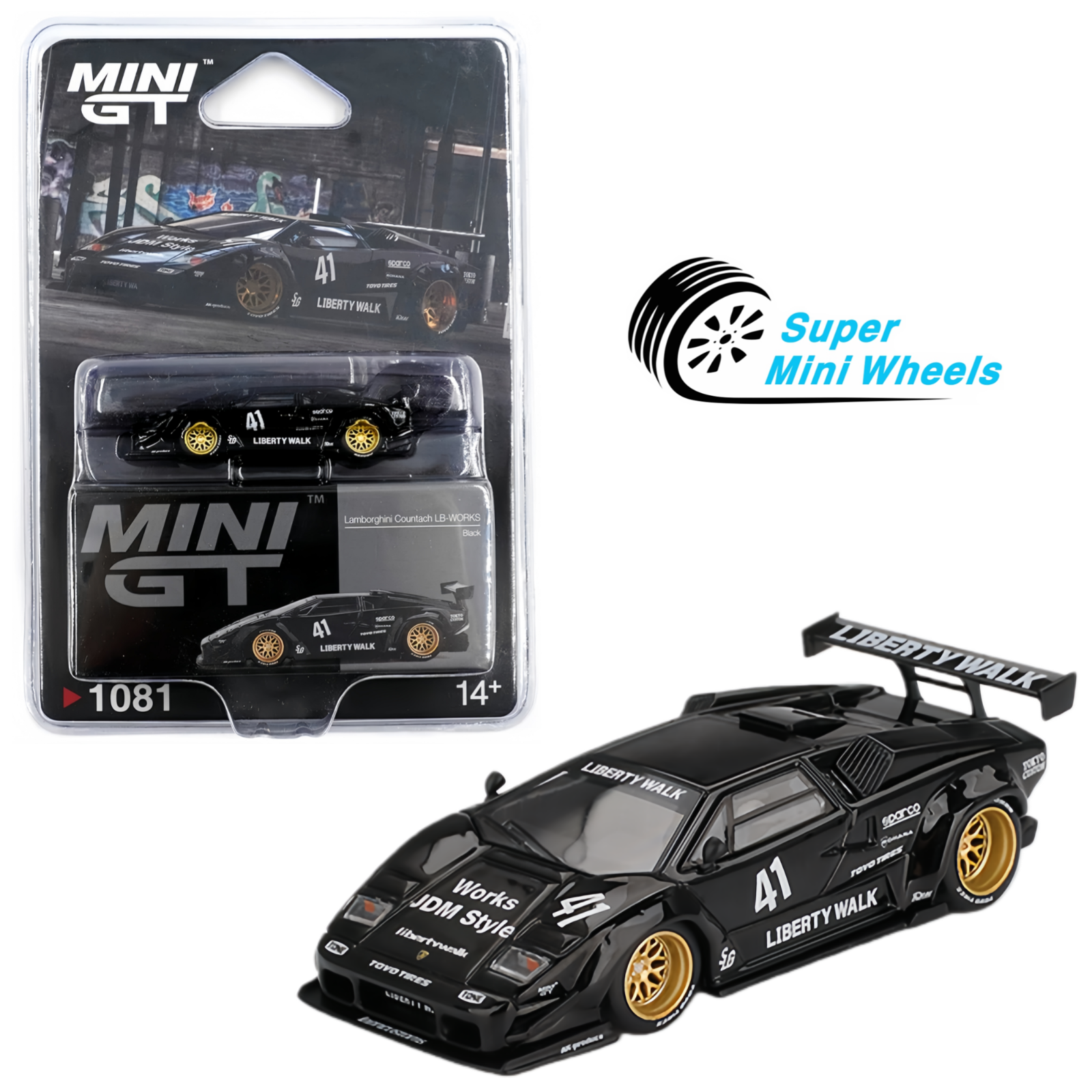 Mini GT 1:64 Lamborghini Countach LB-WORKS Black #1081 – Super Mini Wheels