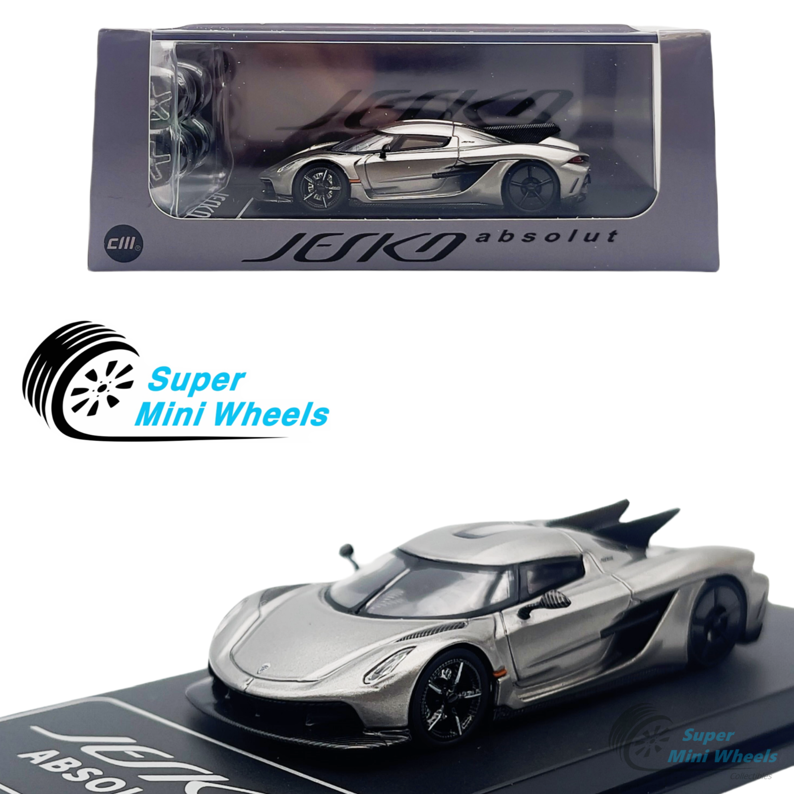 CM-Model 1:64 Jesko Absolut Gray with extra wheels – Super Mini Wheels