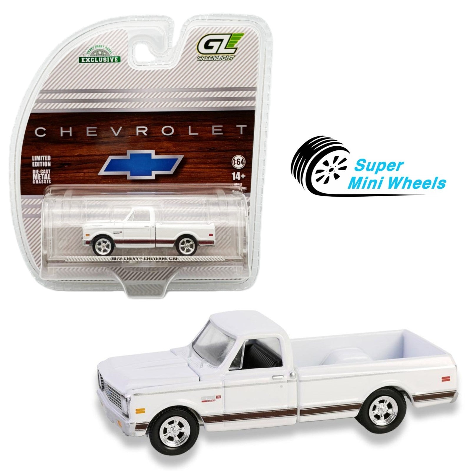 Greenlight 1:64 1972 Chevy Cheyenne C10 White #30566 – Super Mini Wheels