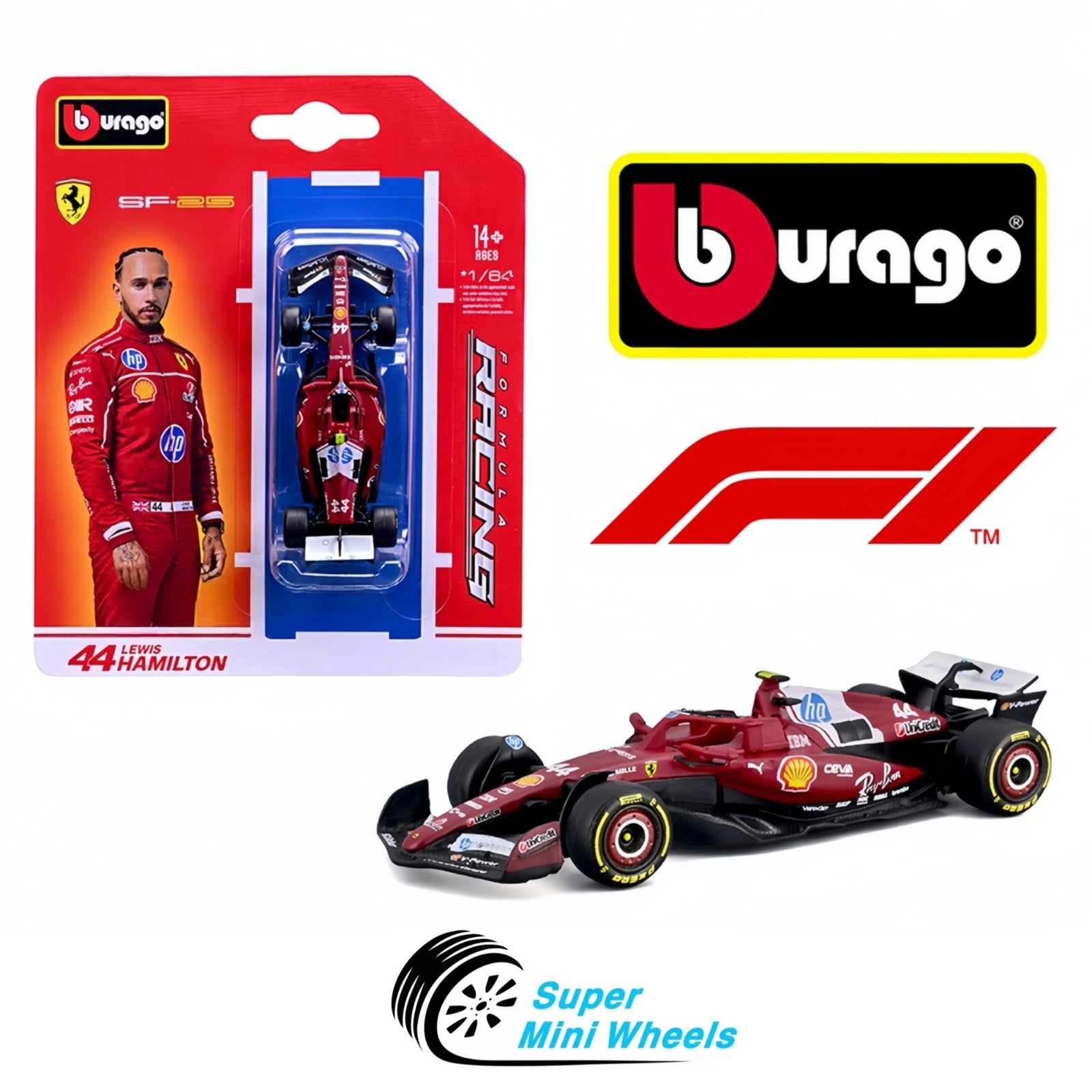 Bburago 1:64 F1 2025 Ferrari SF-25 #44 Lewis Hamilton – 18-56801LH ...