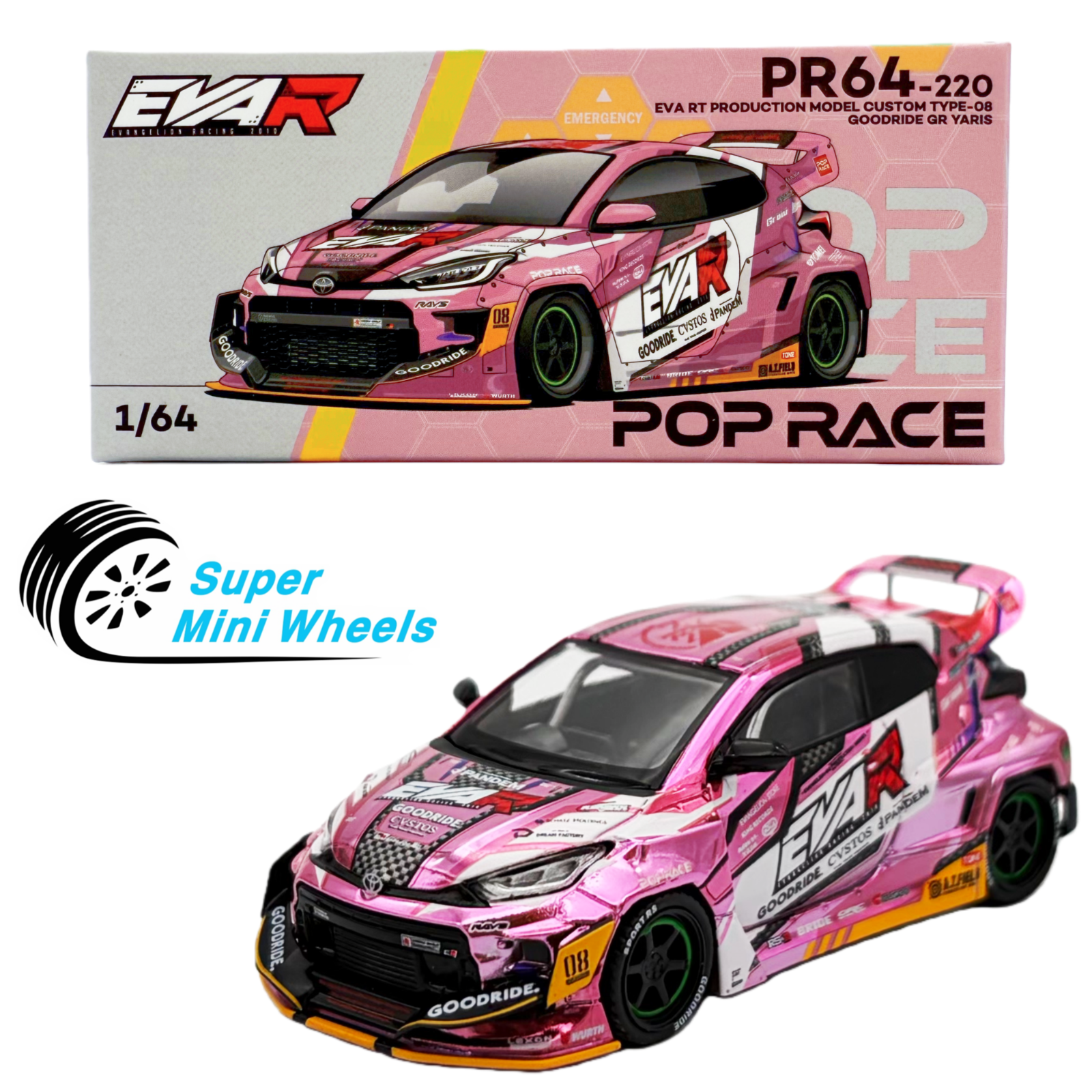 Pop Race 1:64 EVA RT Production Model Type-08 Goodride GR Yaris Chrome ...