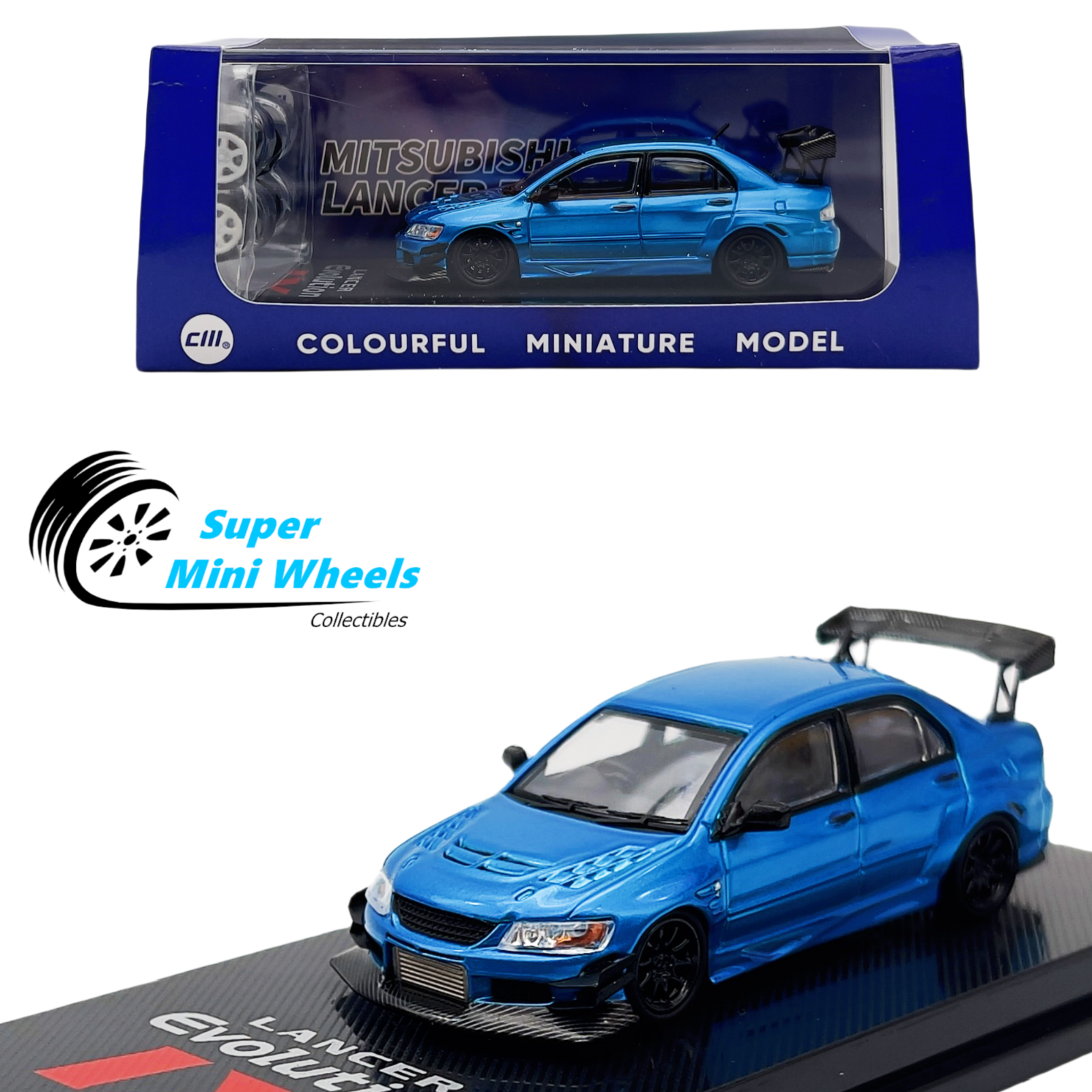CM-Model 1:64 Mitsubishi Lancer Evolution IX Blue with extra wheels ...