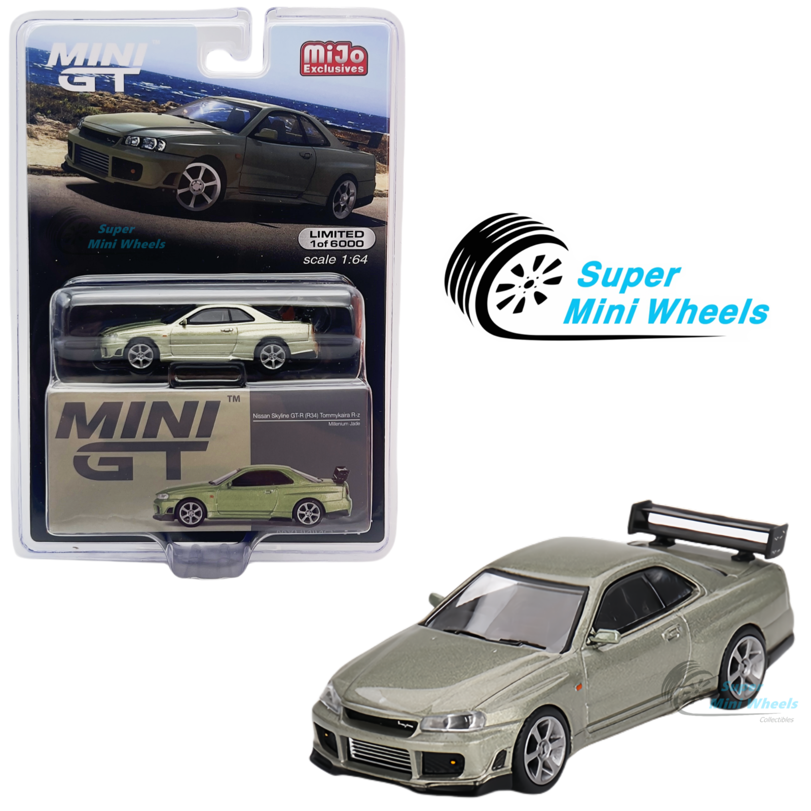 Mini GT 1:64 Nissan Skyline GT-R (R34) Tommykaira R-z Millenium Jade # – Super Mini Wheels