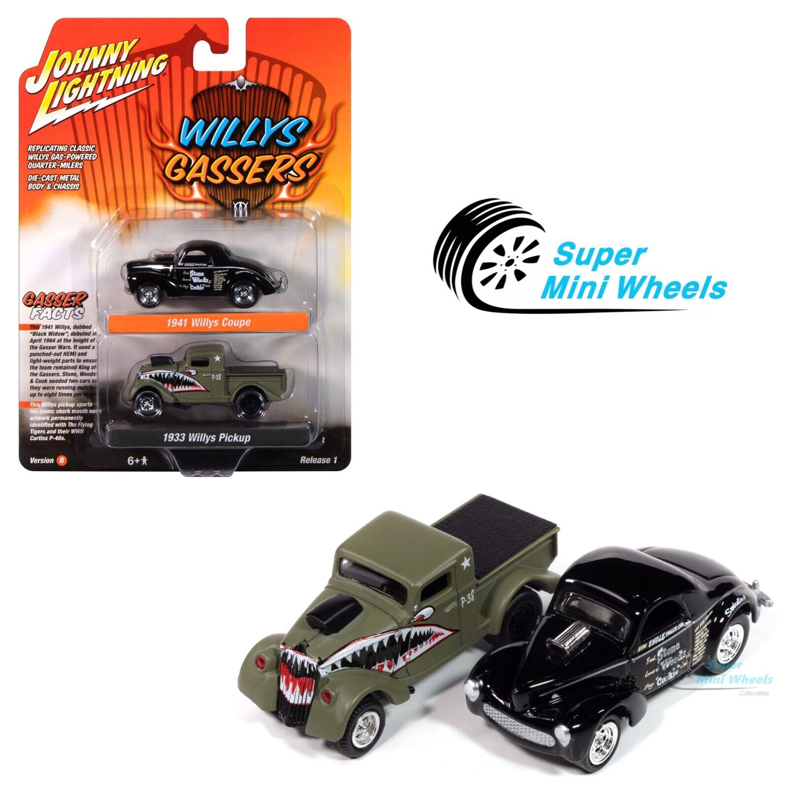 Johnny Lightning 1:64 2 Pack - 1941 Willys Black & 1933 Willys Gasser ...