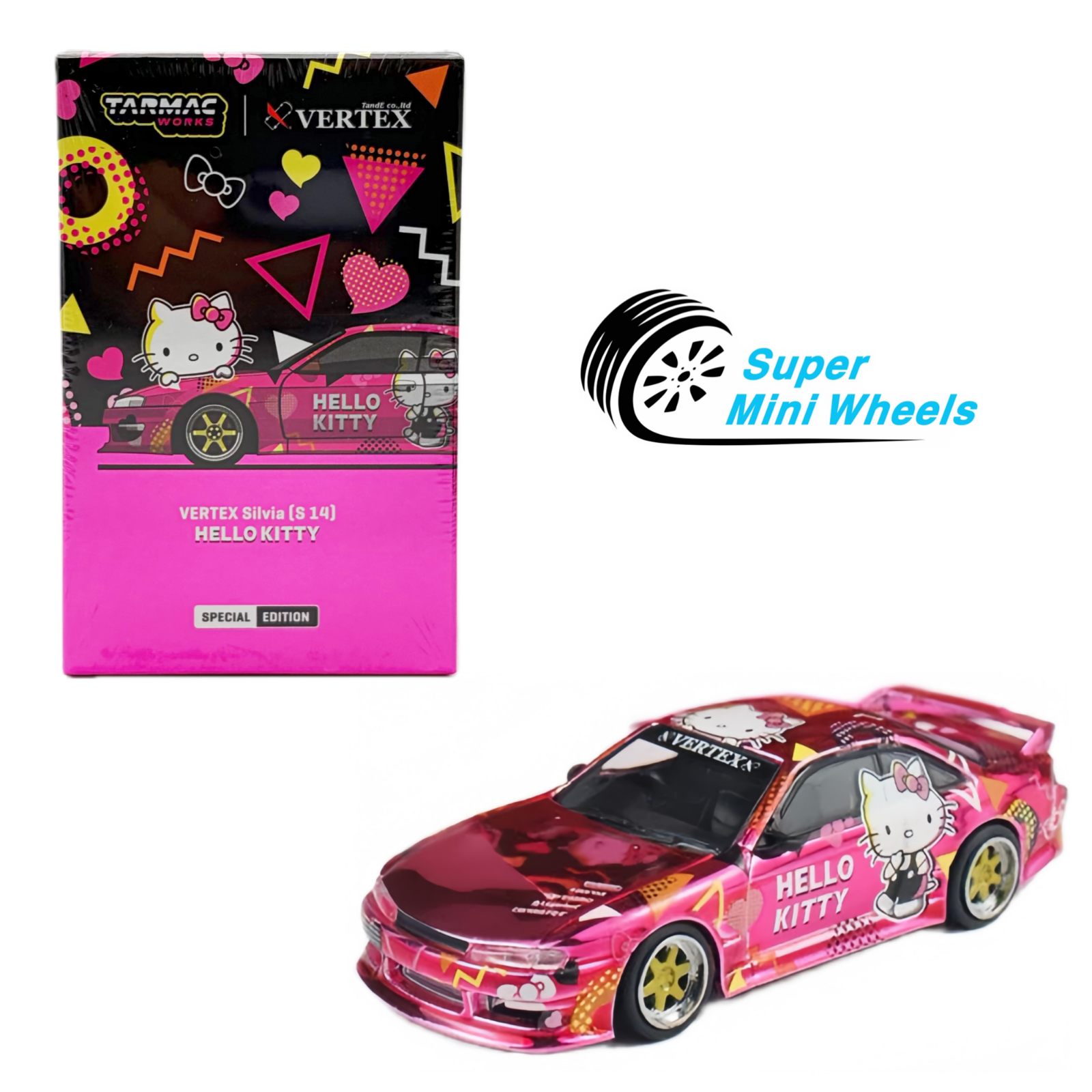 Tarmac Works 1:64 Nissan Silvia S14 Hello Kitty Pink Chrome APAxpo 202 ...