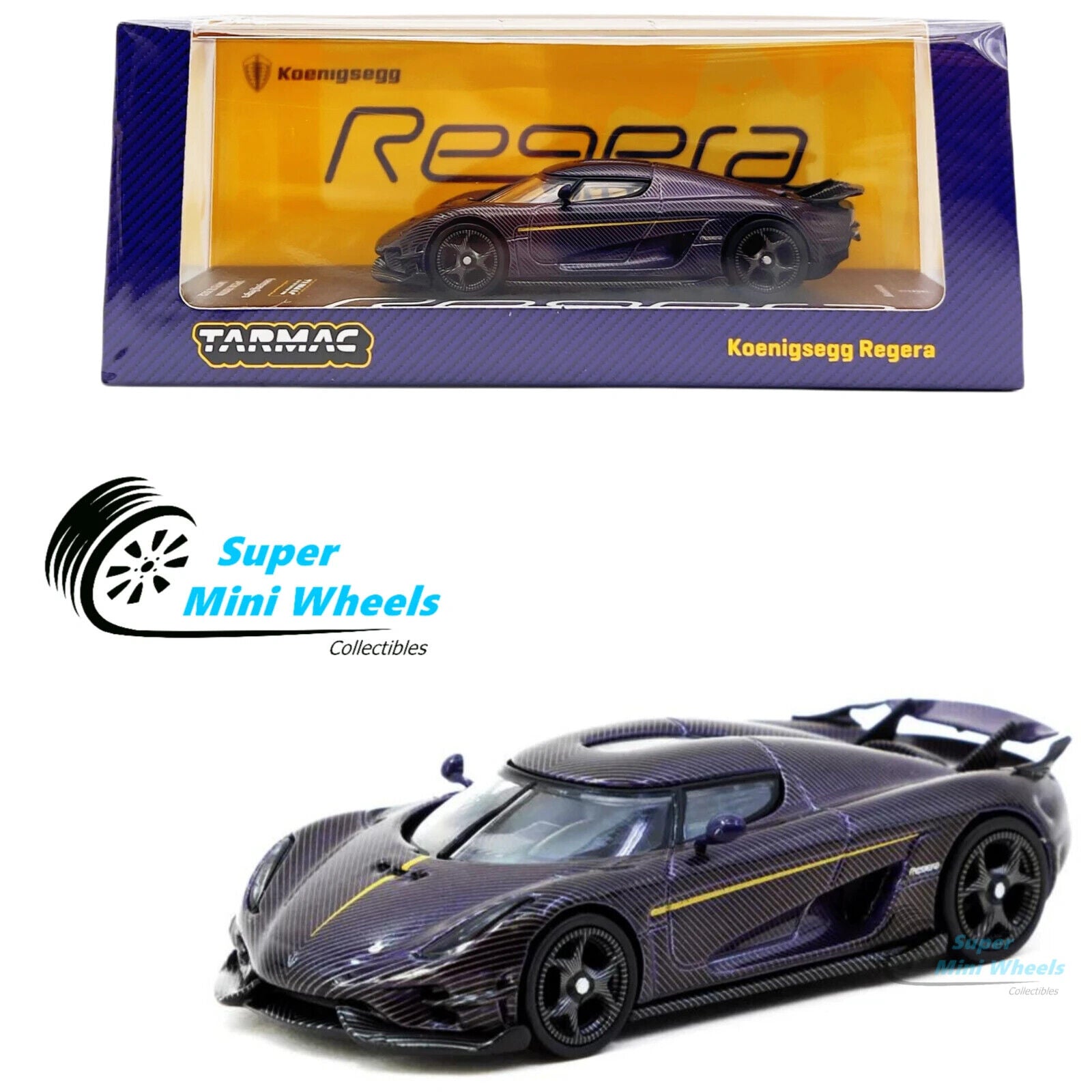 Tarmac Works 1:64 Koenigsegg Regera Purple Carbon Fiber / Gold Accents ...