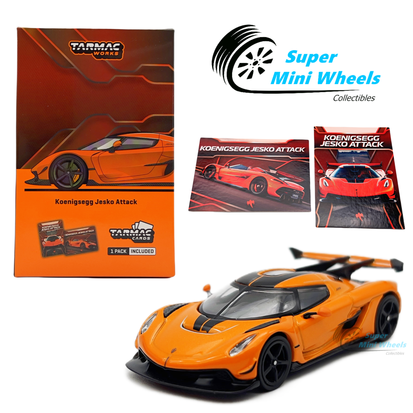 Tarmac Works 1:64 Koenigsegg Jasko Attack Orange w/ 1 Pack Tarmac Card ...