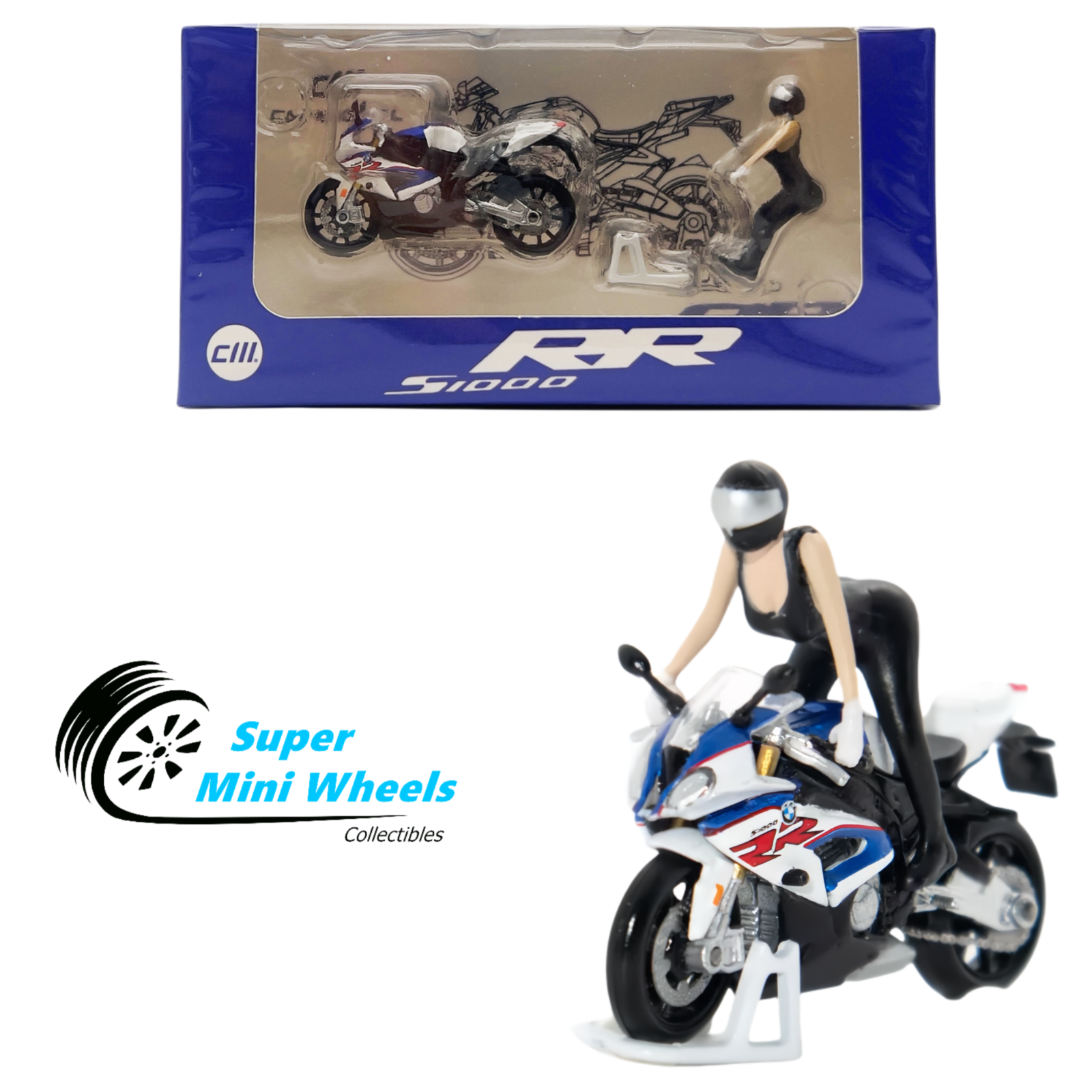 CM-Model 1:64 S1000 RR White Motorcycle – Super Mini Wheels