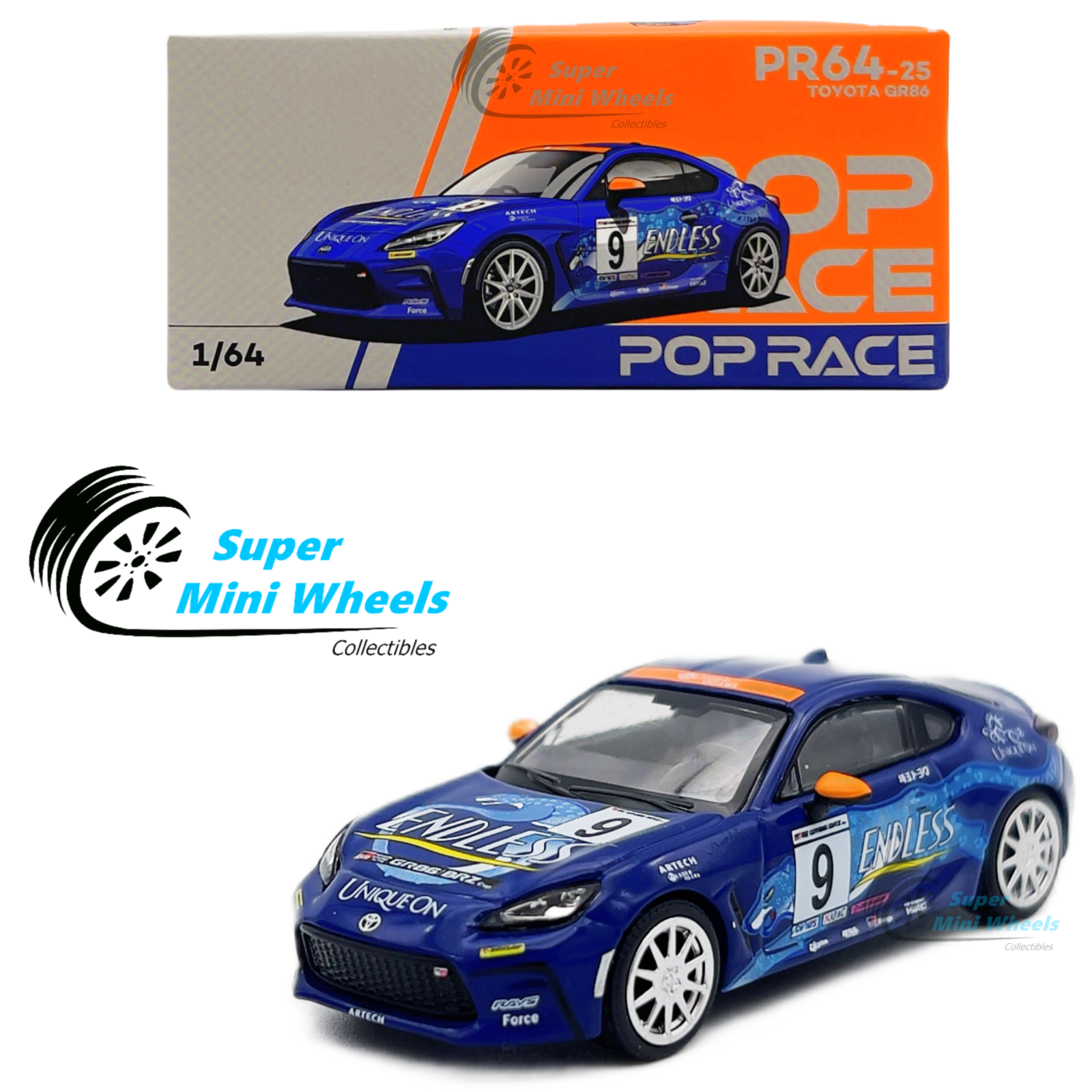 Pop Race 1:64 Toyota GR86 Endless #9 Blue PR64-25 – Super Mini Wheels