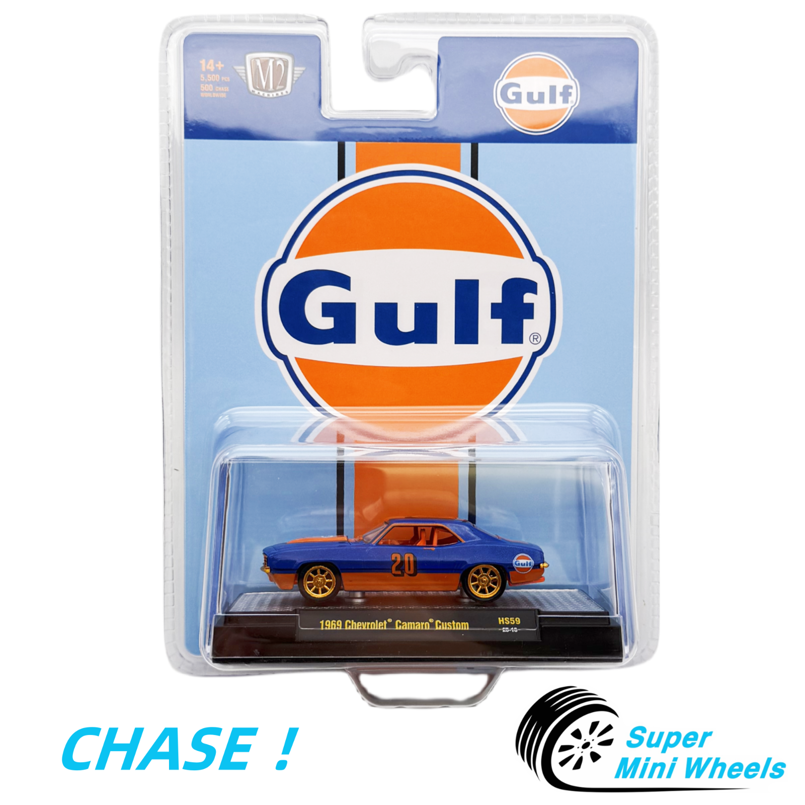 CHASE M2 Machines 1:64 1969 Chevrolet Camaro Custom GULF Blue 31500-HS ...