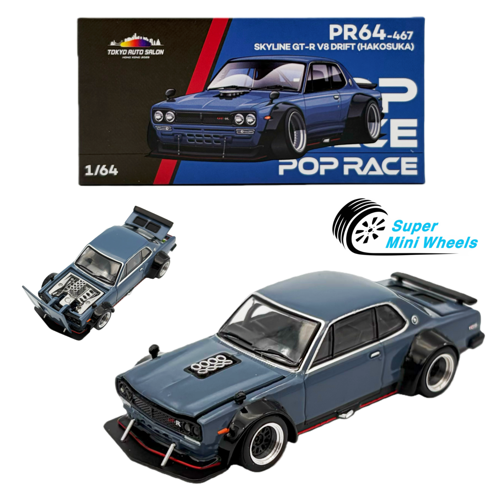 Pop Race 1:64 Nissan GT-R V8 Drigt Hakosuka Gray Tokyo Auto Salon 2025 ...