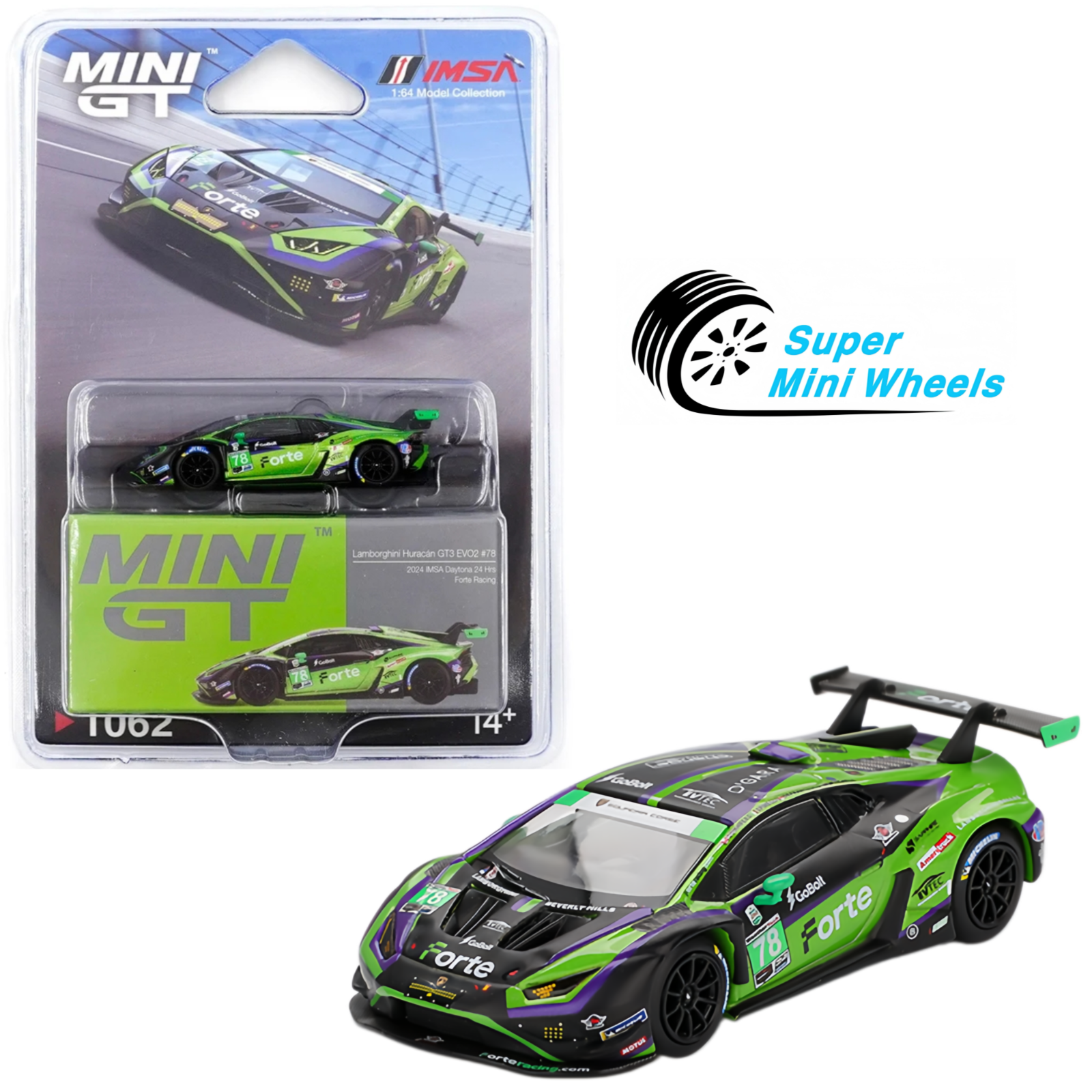 Mini GT 1:64 Lamborghini Huracán GT3 EVO2 #78 Forte Racing 2024 IMSA ...