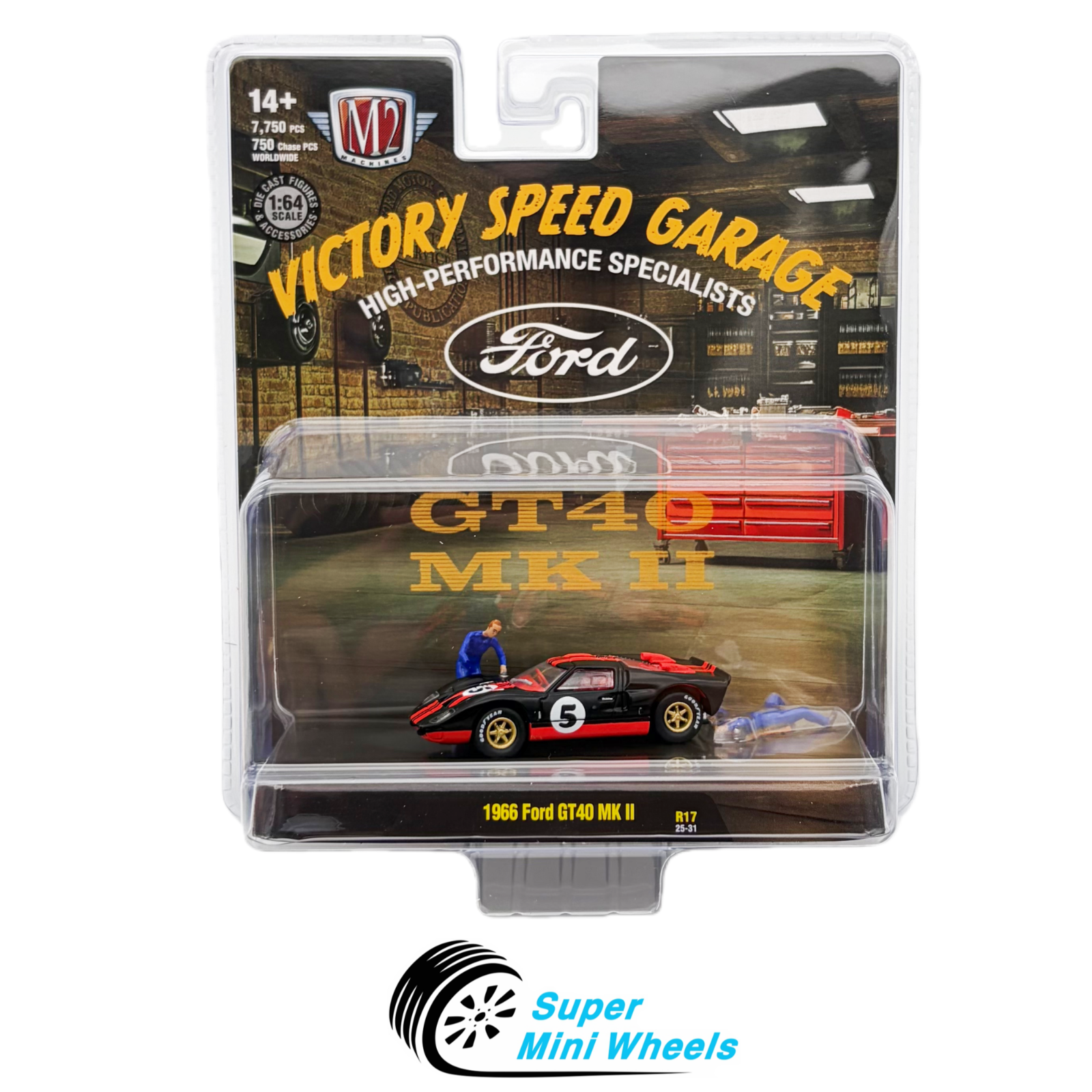 M2 Machines 1:64 1966 Ford GT40 MK II Victory Speed Garage with Figure ...