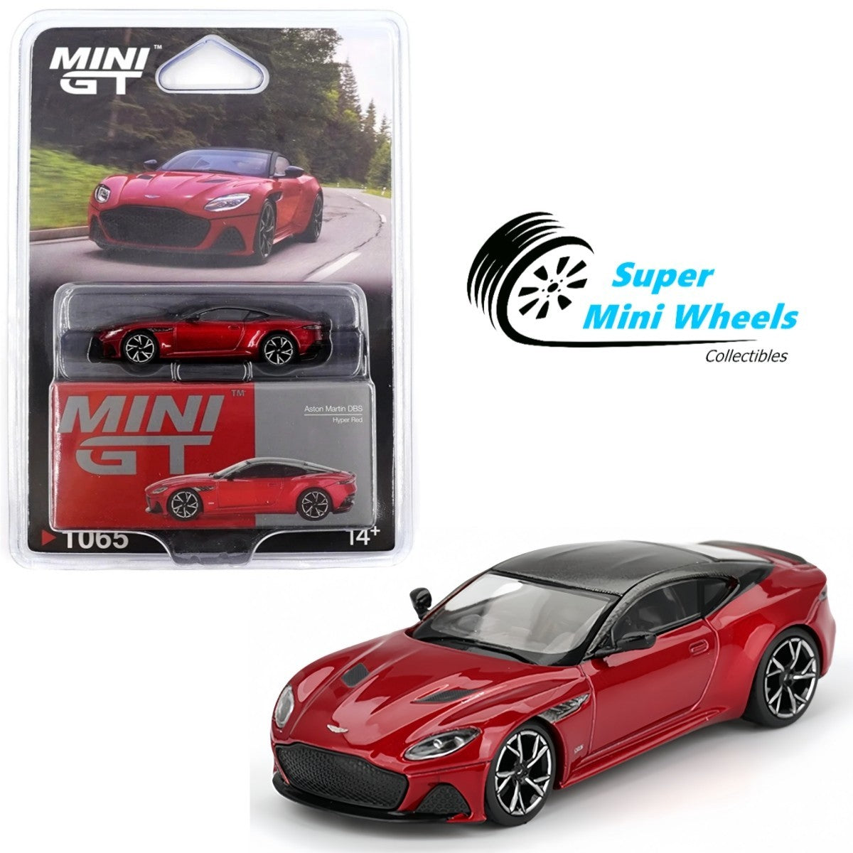 Mini GT 1:64 Aston Martin DBS – Hyper Red #1065 – Super Mini Wheels