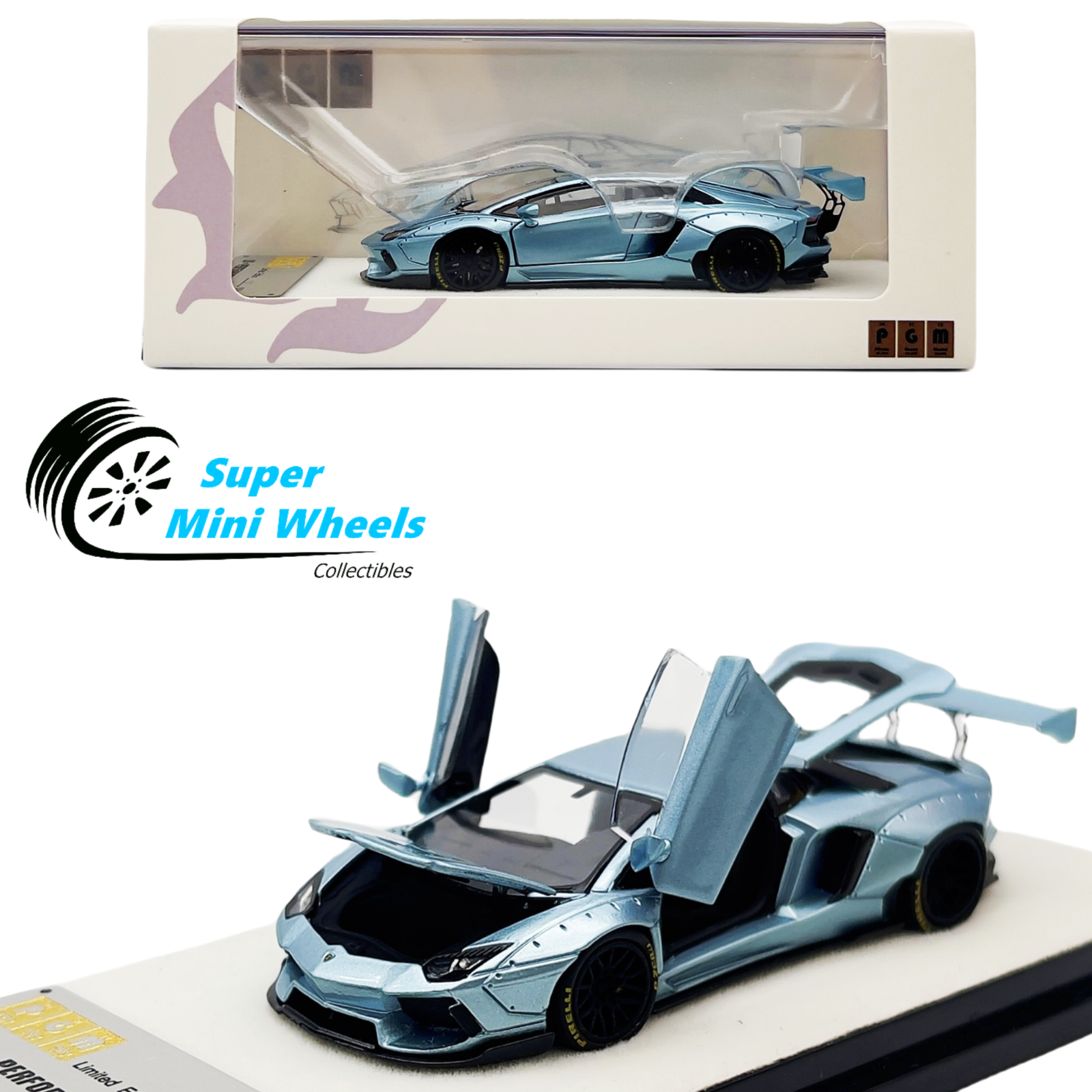 PGM 1:64 LB-Performance LP700-4 Ice Blue Fully Openable – Super Mini Wheels