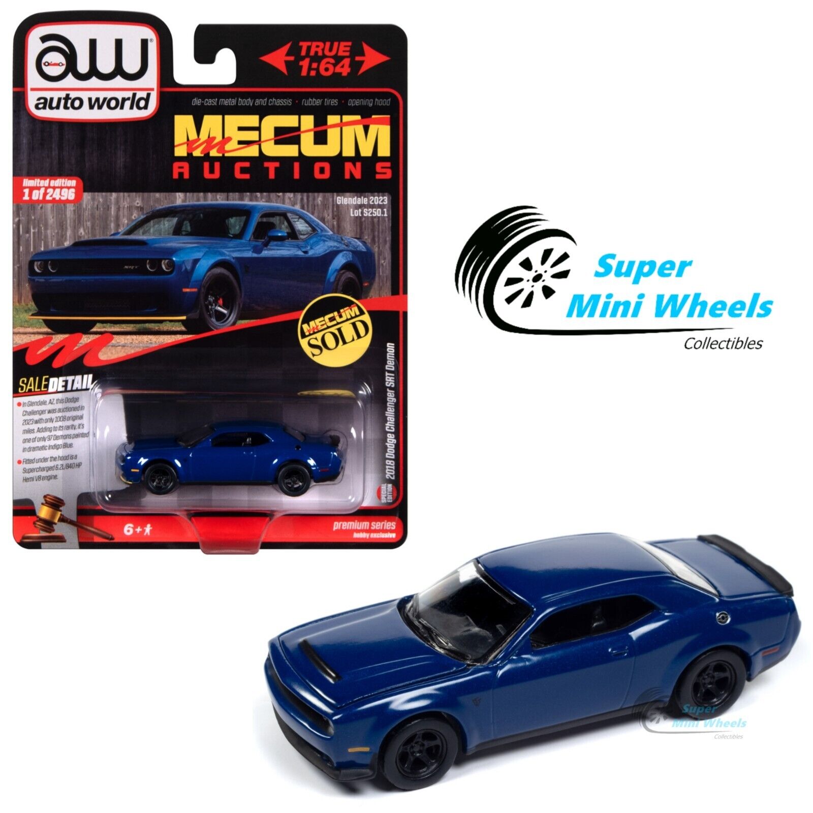 Auto World 1:64 MECUM 2018 Dodge Challenger SRT Demon (Indiglo Blue ...