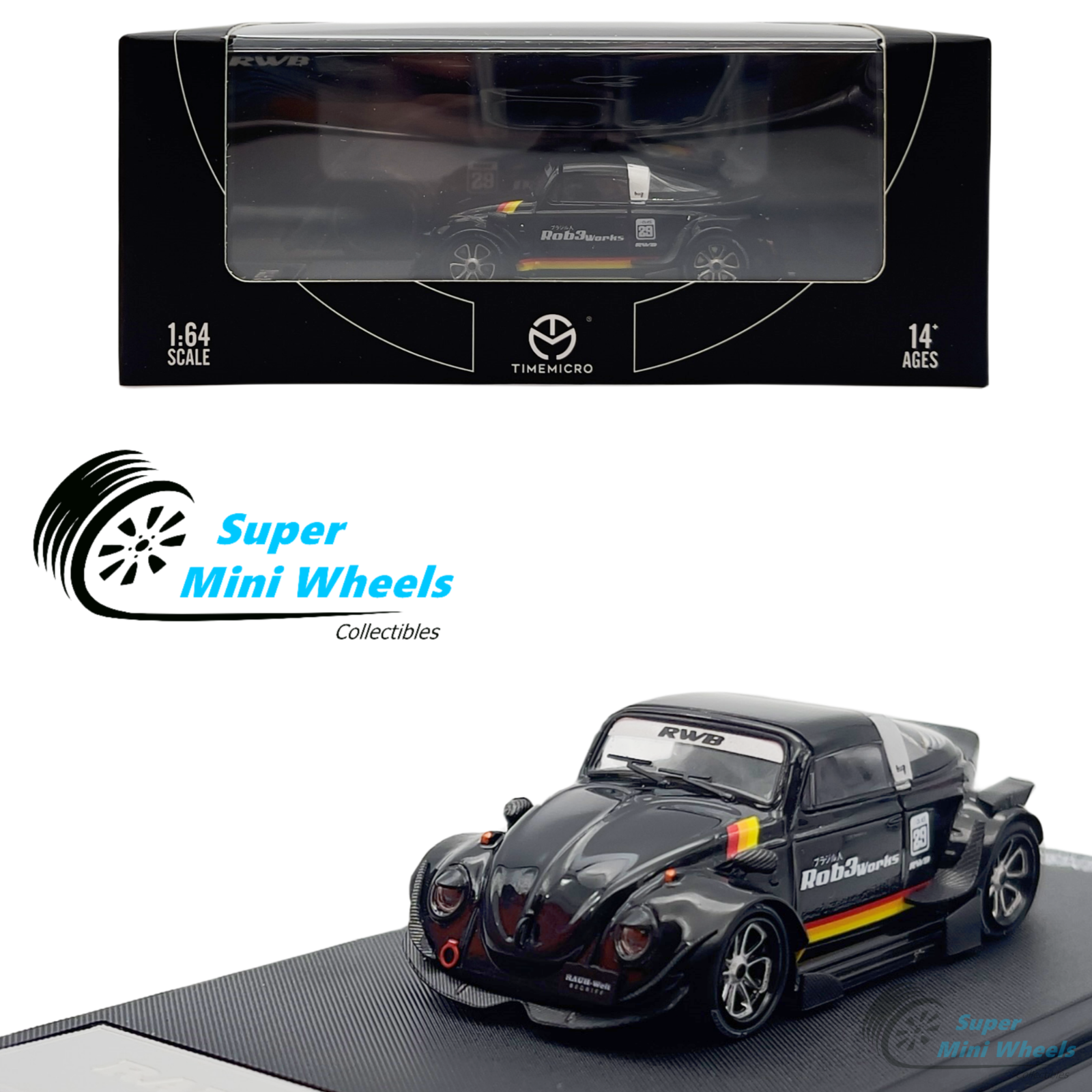 Time Micro 1:64 RWB VW Beetle Black - Diecast Model – Super Mini Wheels