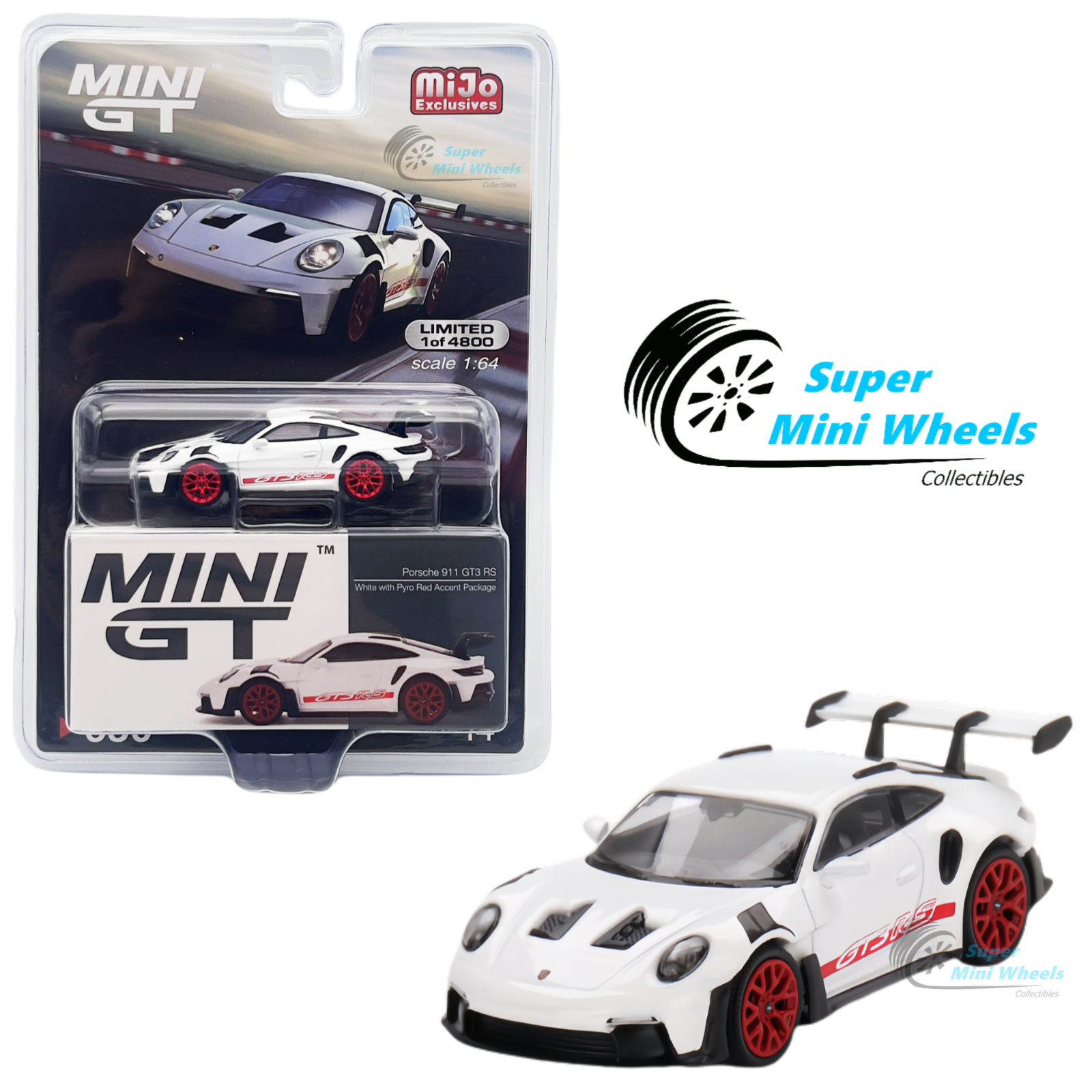 Mini GT 1;64 Porsche 911 (992) GT3 RS White with Pyro Red Accent Packa ...