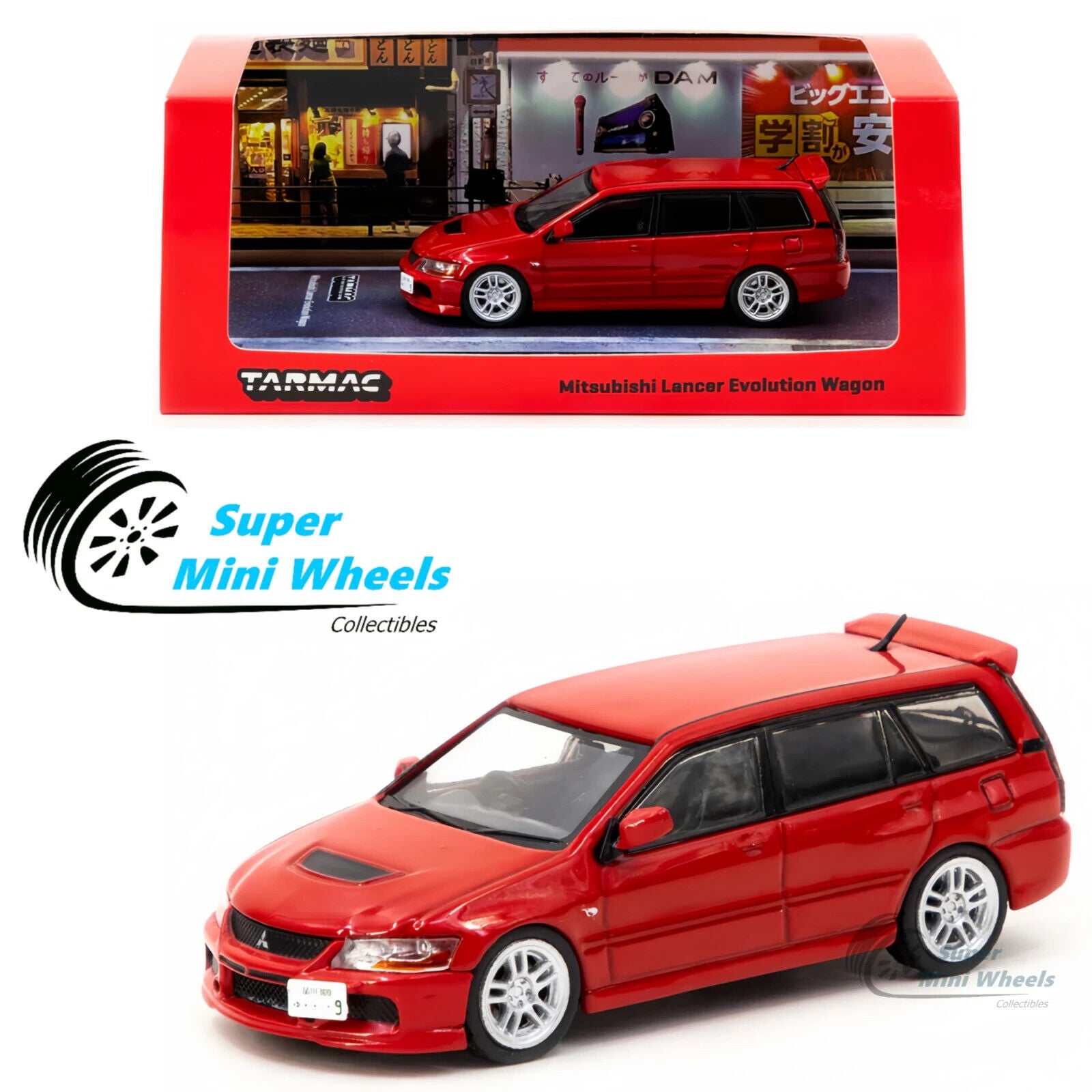 Tarmac Works 1:64 Mitsubishi Lancer Evolution Wagon Red – Super Mini Wheels