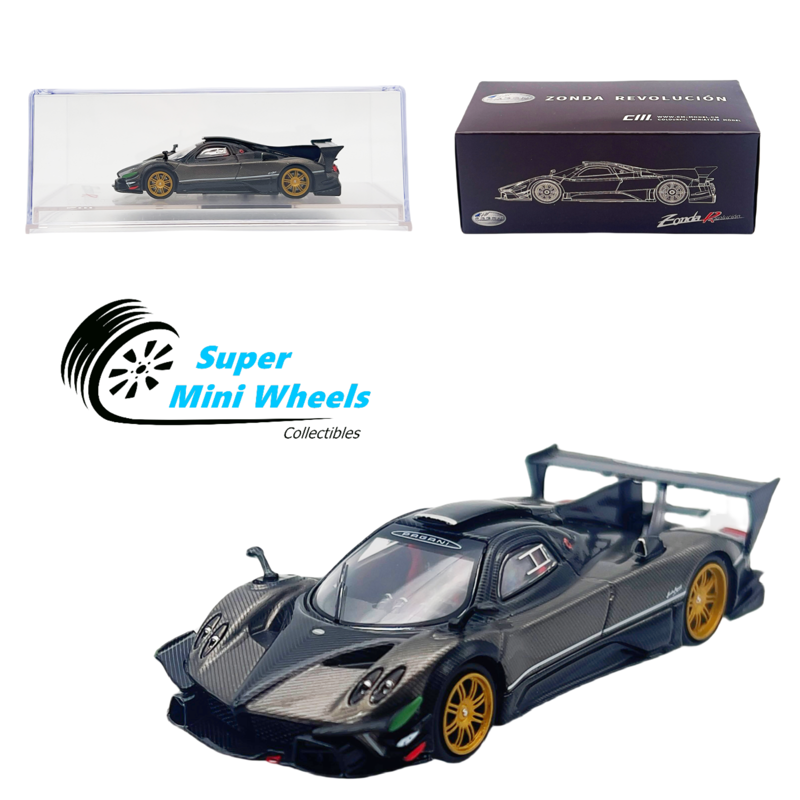 CM-Model 1:64 Pagani Zonda R Evolution Track Carbon Grey with Extra Wh ...