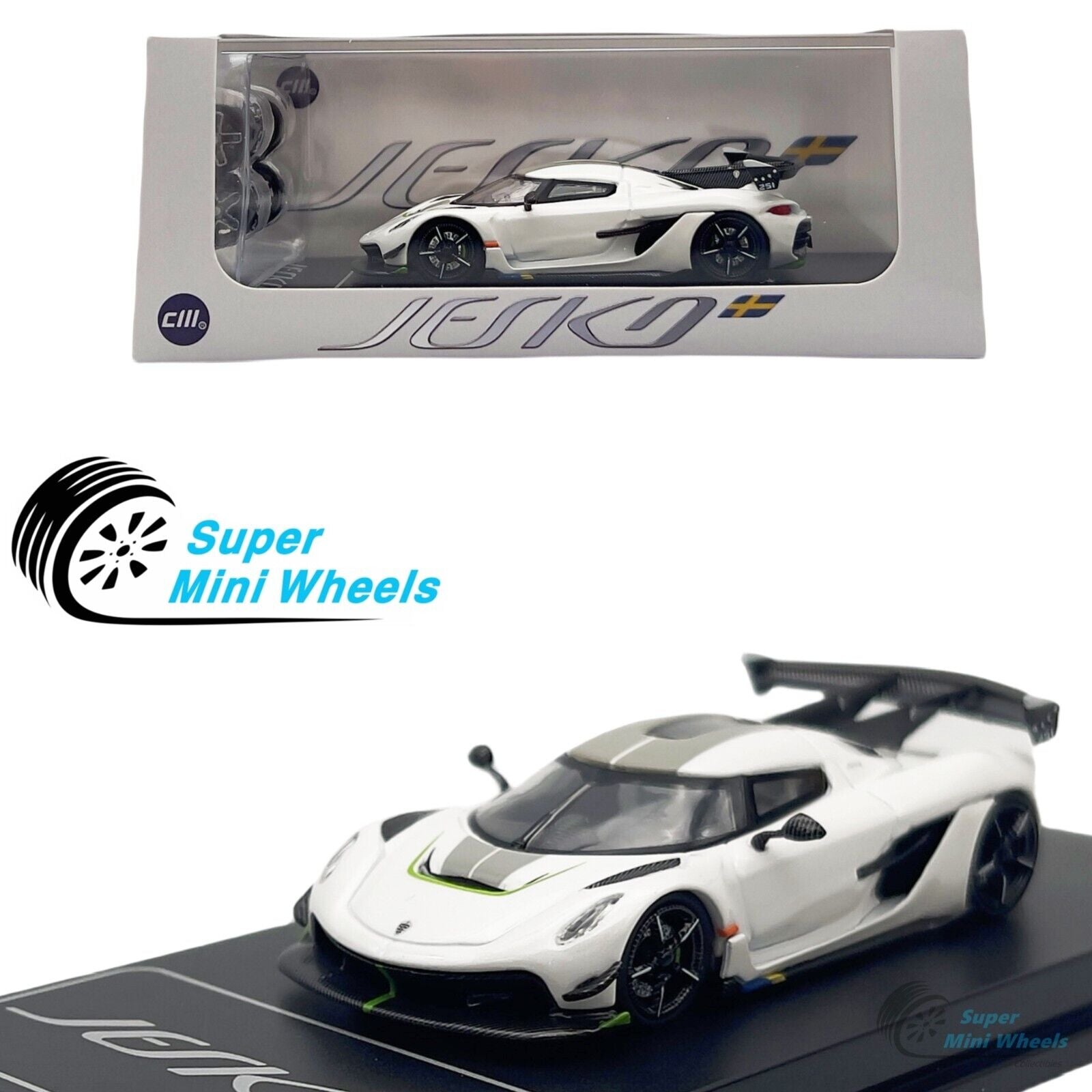 CM-Model 1:64 Jesko Absolut White with extra wheels – Super Mini Wheels