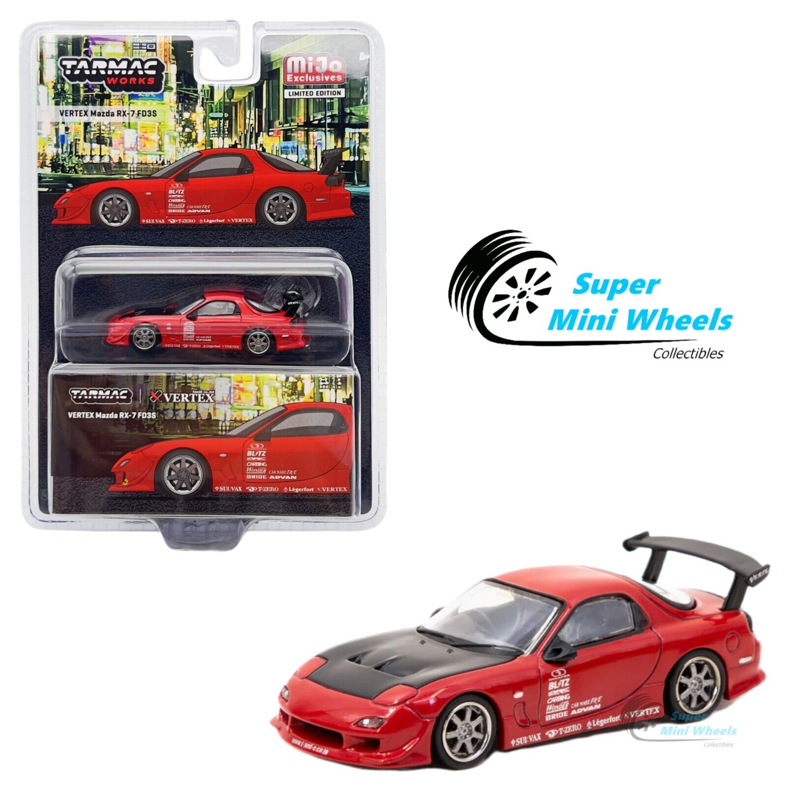 Tarmac Works 1:64 VERTEX Mazda RX-7 FD3S Red – Super Mini Wheels