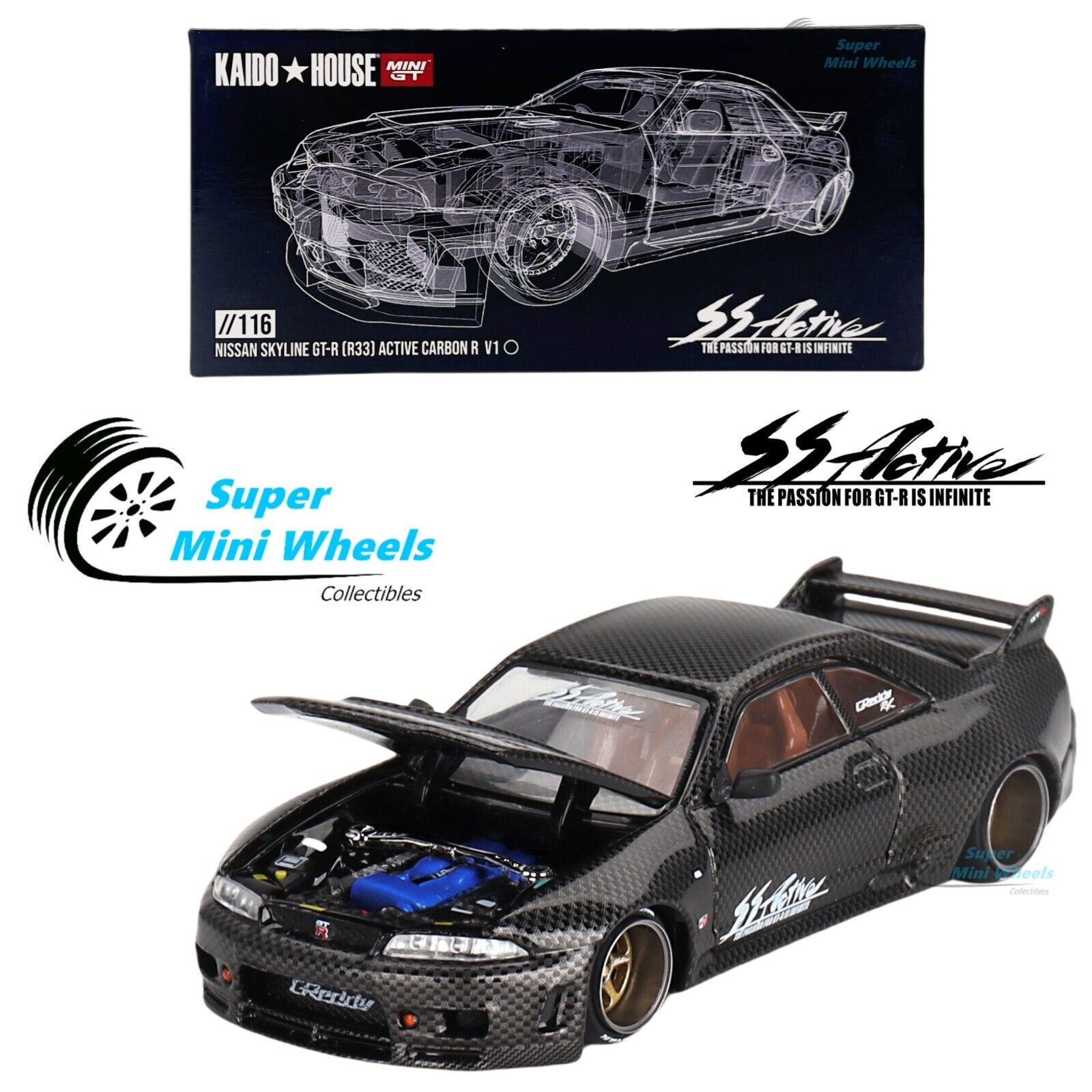 Mini GT x Kaido House 1:64 Nissan GT-R (R33) Active Carbon R - KHMG116 ...