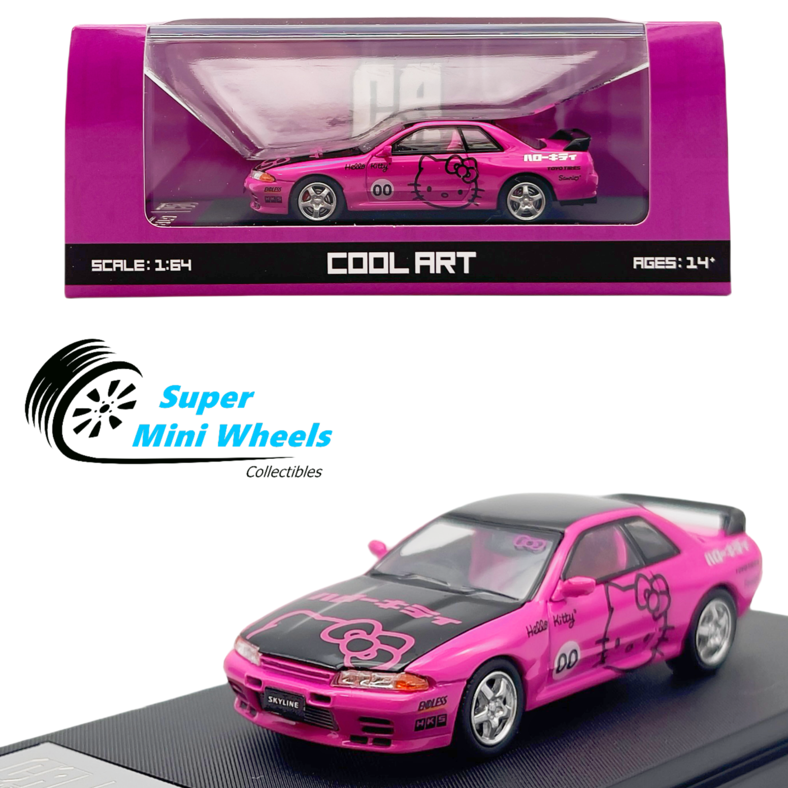 Cool Art 1:64 Nissan GTR R32 Hello Kitty Dark Pink – Super Mini Wheels