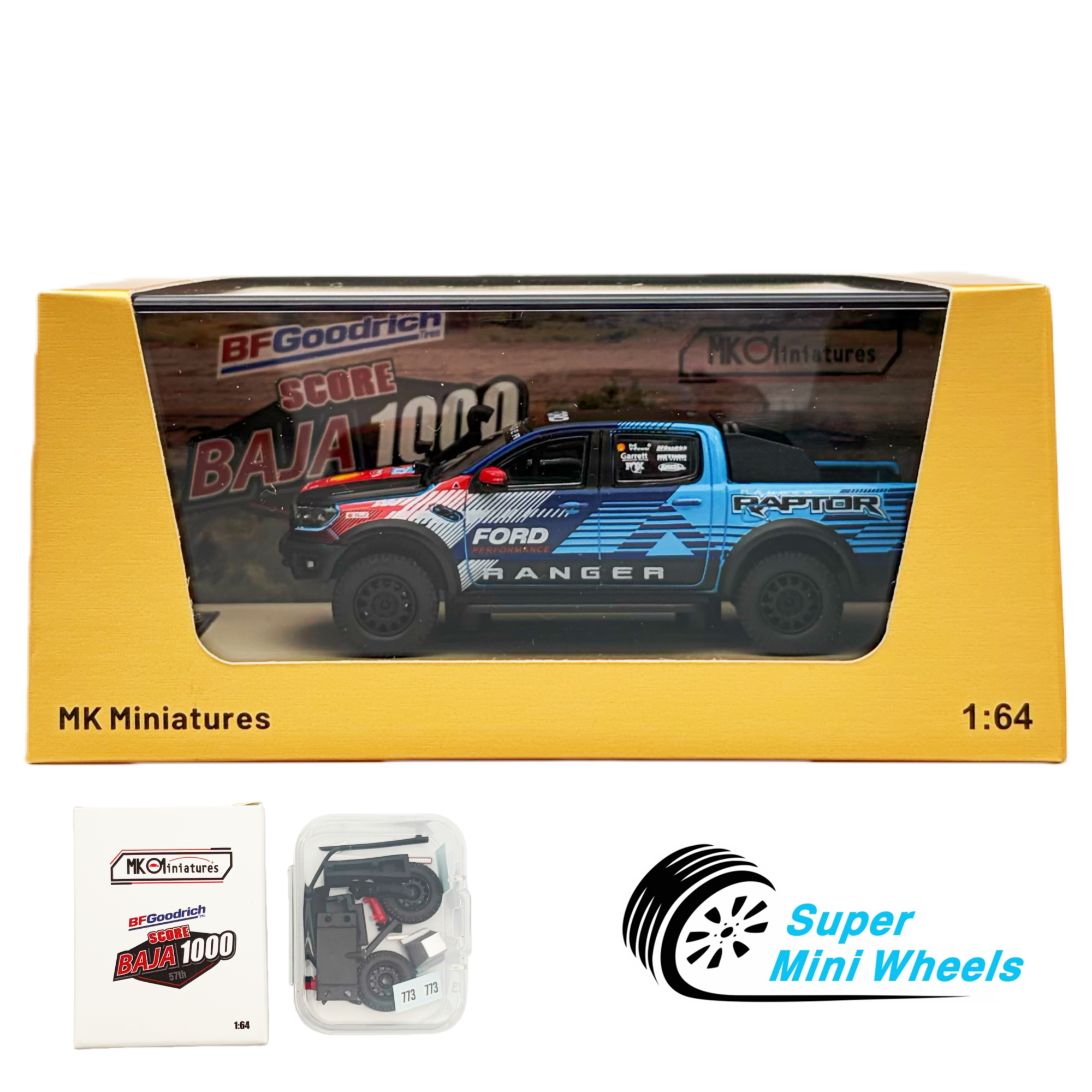 MK Miniatures 1:64 Ford Ranger Raptor 2024 Baja Racing with Accessorie ...