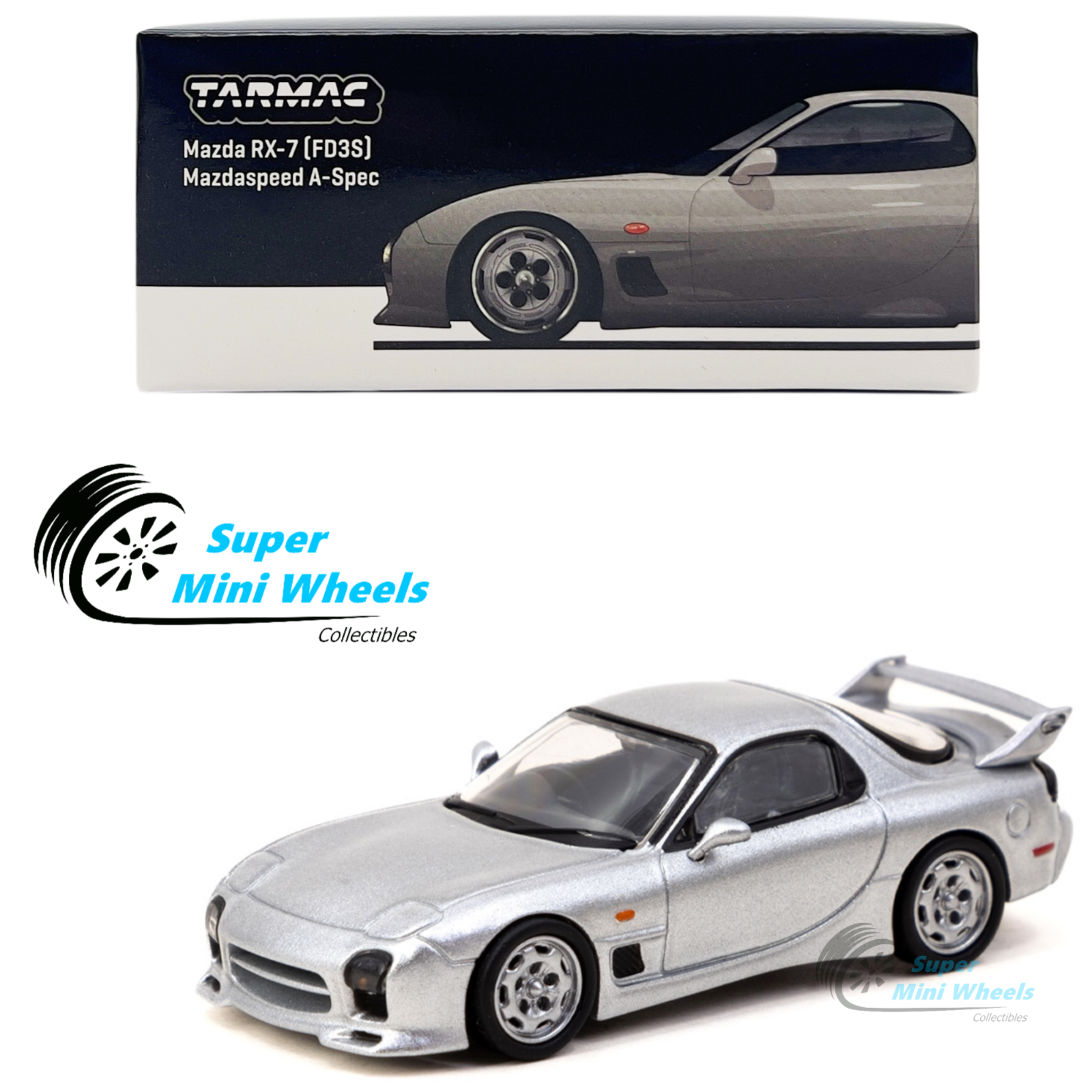 Tarmac Works 1:64 Mazda RX-7 FD3S Mazdaspeed A-Spec – Silver Stone Met – Super Mini Wheels