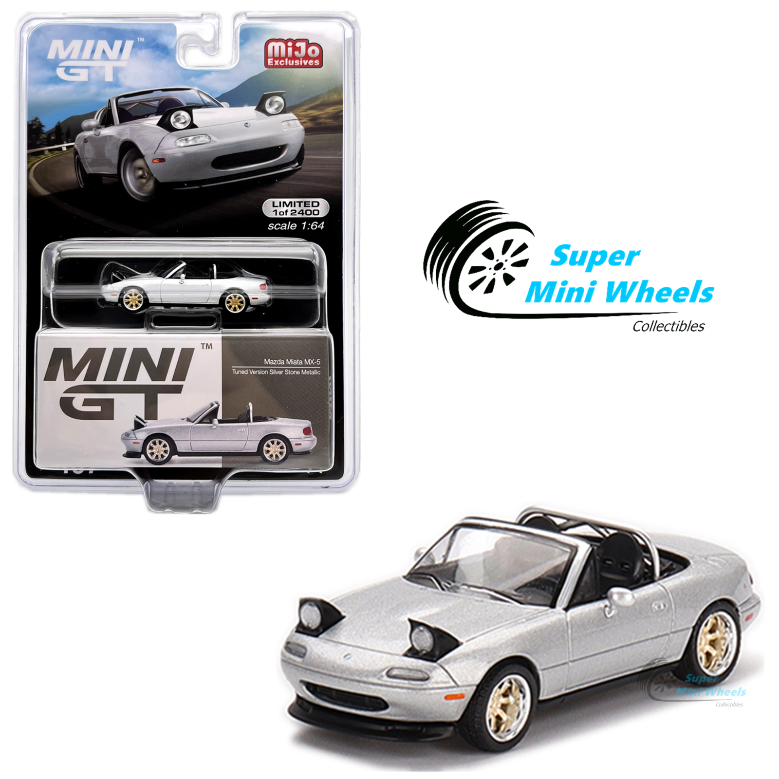Mini GT 1:64 Mazda Miata MX-5 (NA) Tuned Version Metallic Silver Silv ...