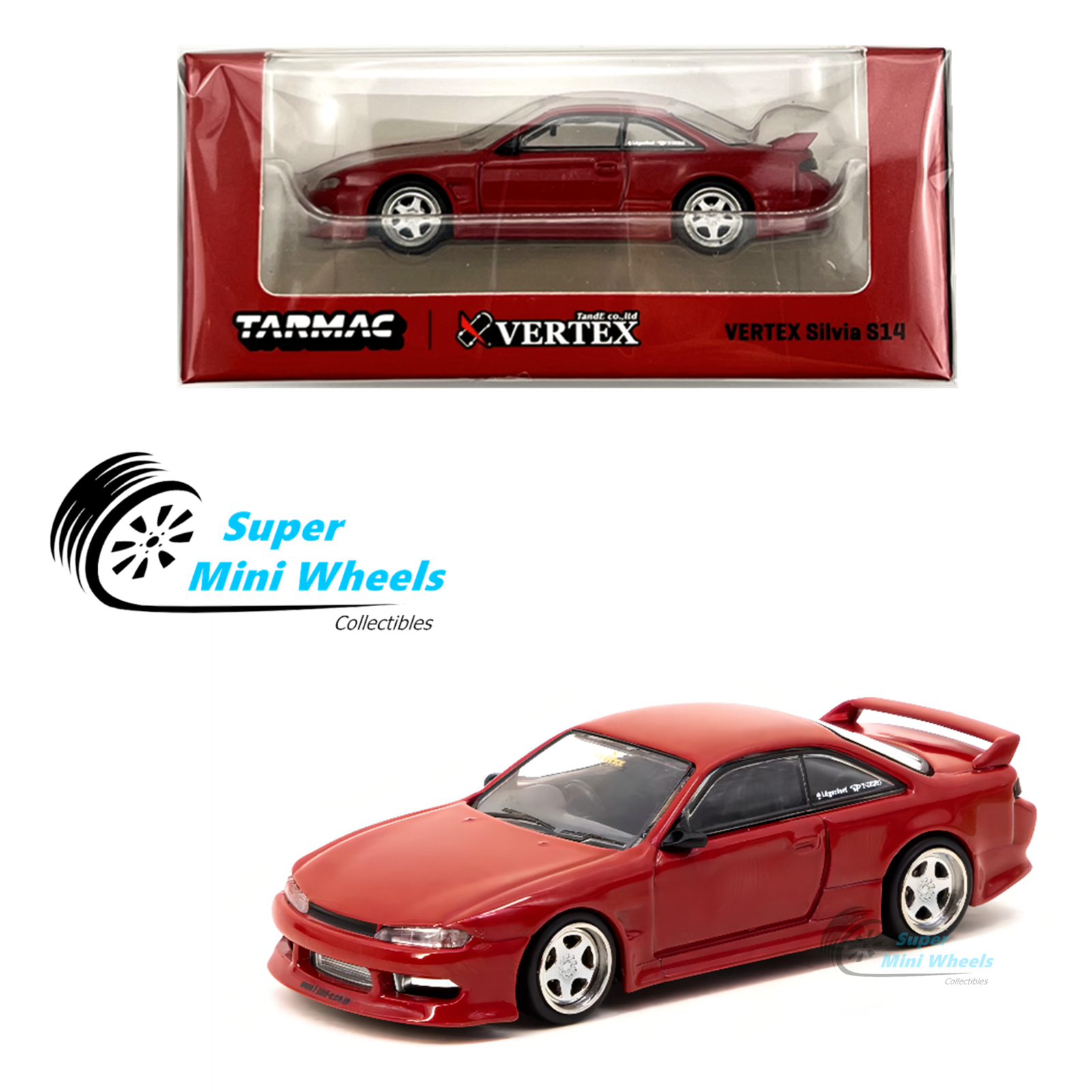 Tarmac Works 1:64 VERTEX Nissan Silvia S14 Red Metallic - GLOBAL64 ...