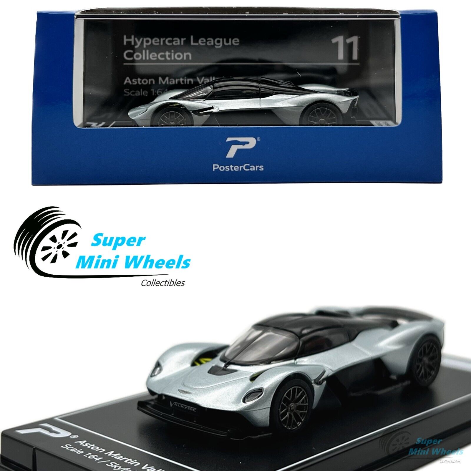 PosterCars 1:64 Aston Martin Valkyrie (Silver) Hypercar League Collect ...