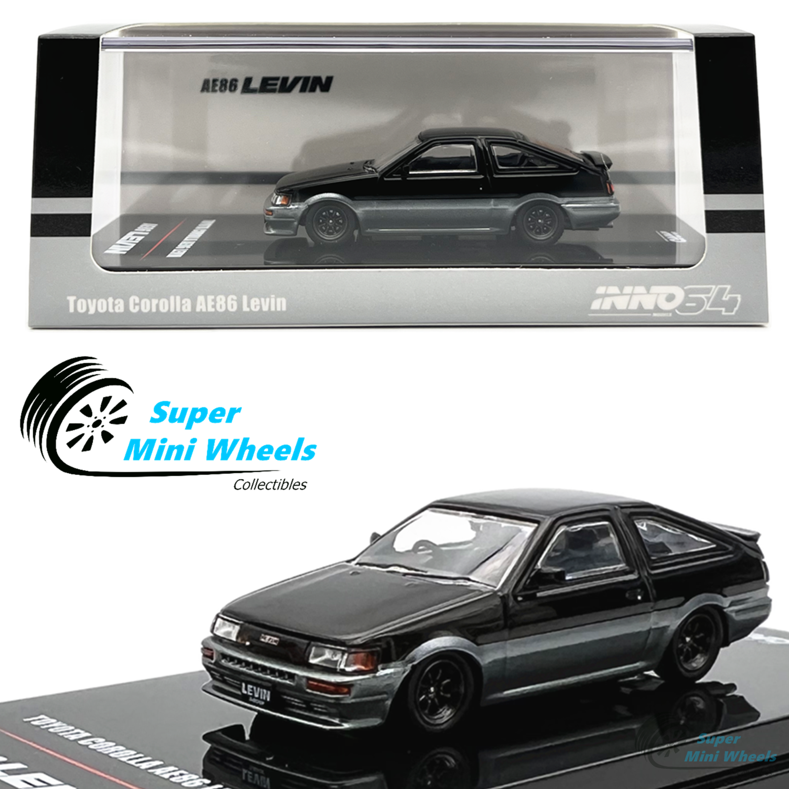 INNO64 1:64 Toyota Corolla AE86 Levin (Black/Gray) – Super Mini Wheels