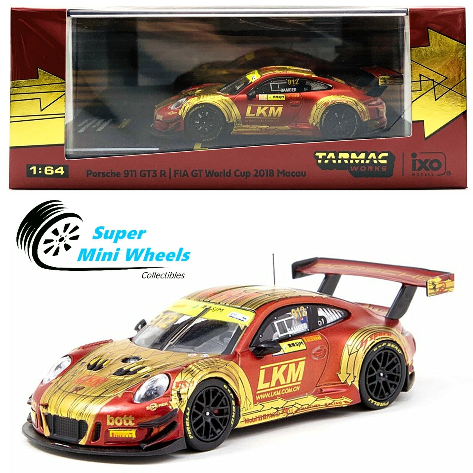 Tarmac Works Porsche RWB 911 GT3 R (Red/Gold) Macau GT Cup #912 LMK FI ...