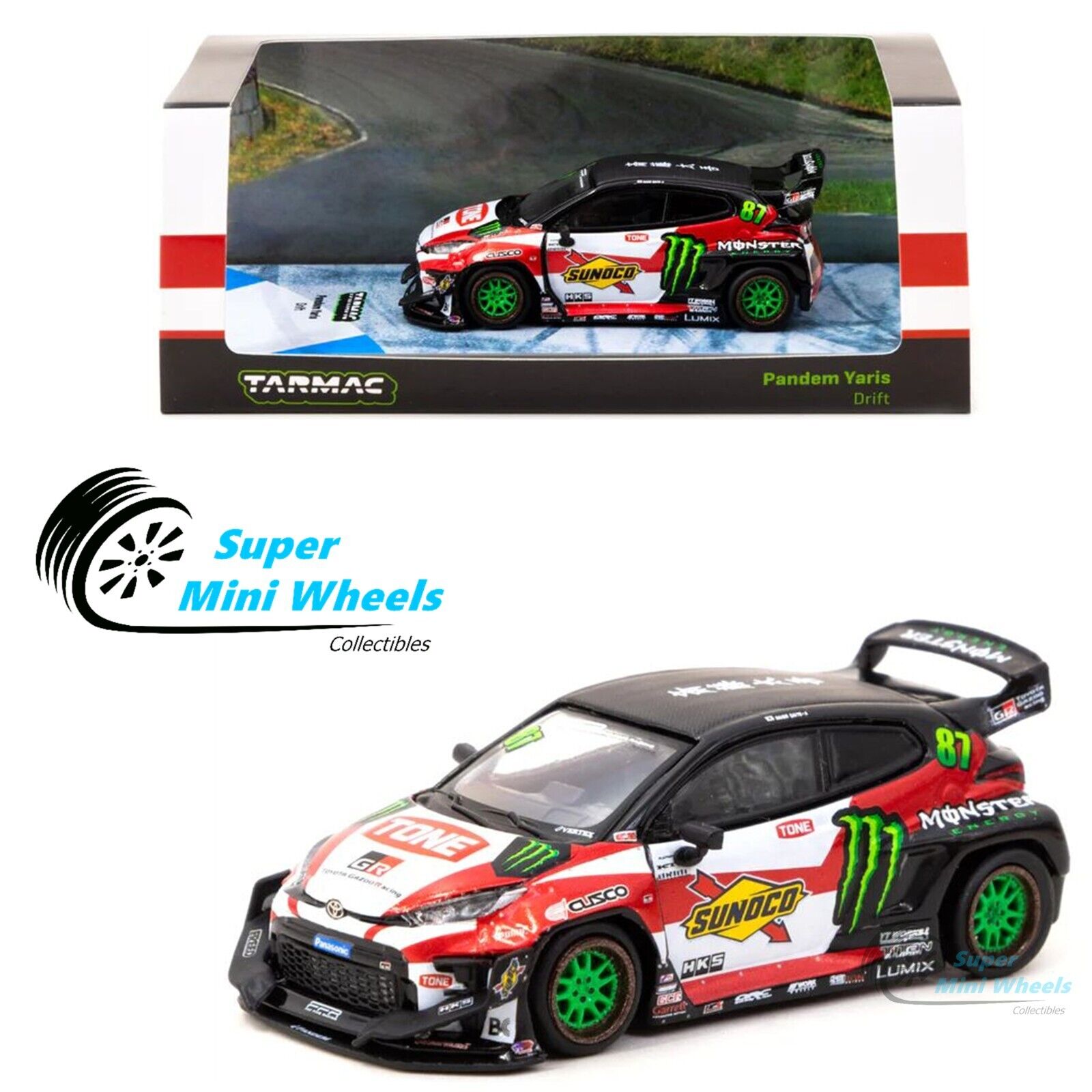Tarmac Works 1:64 Pandem Yaris Drift #87 – Super Mini Wheels