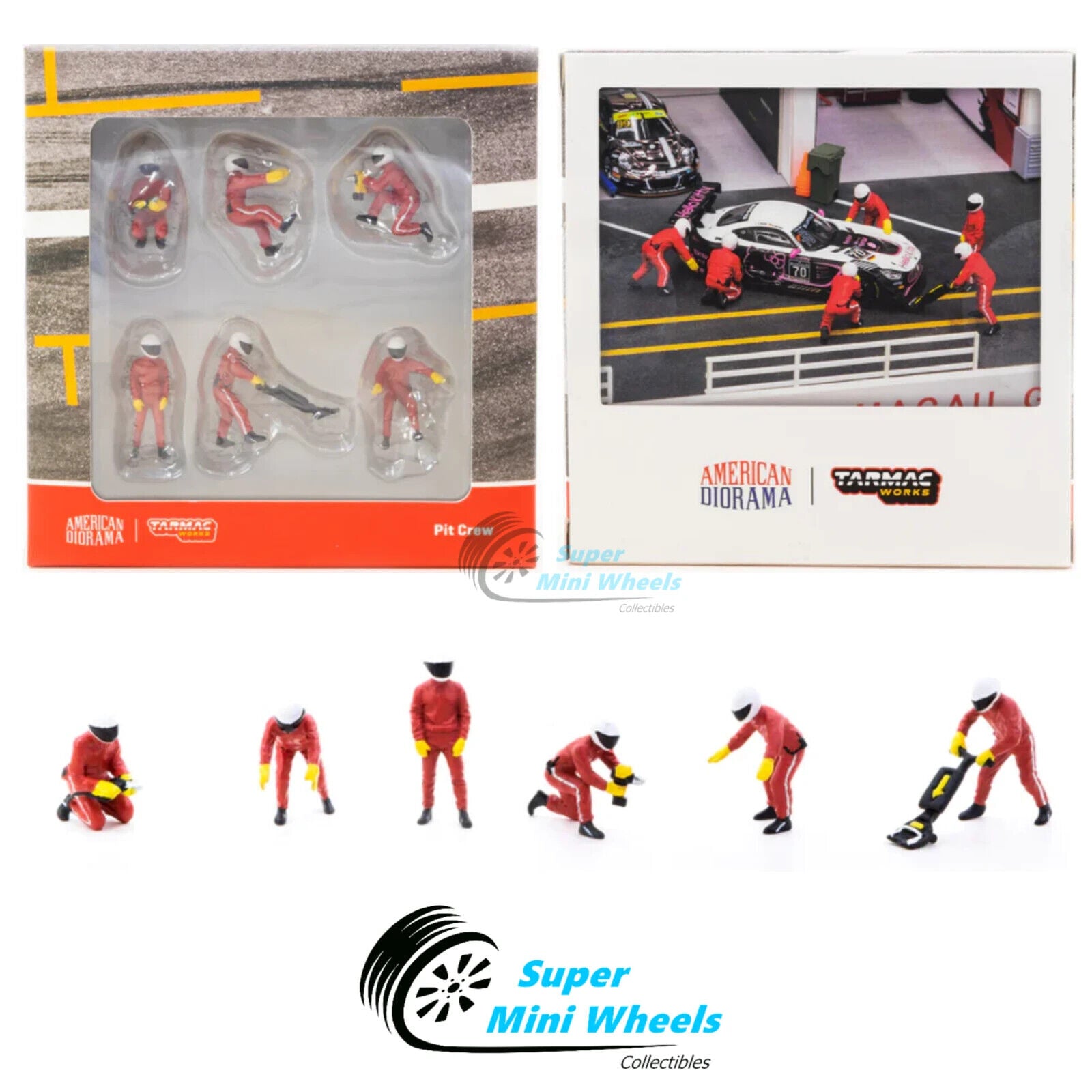 American Diorama x Tarmac Works 1:64 - Pit Crew Red Figures 6pcs Set ...