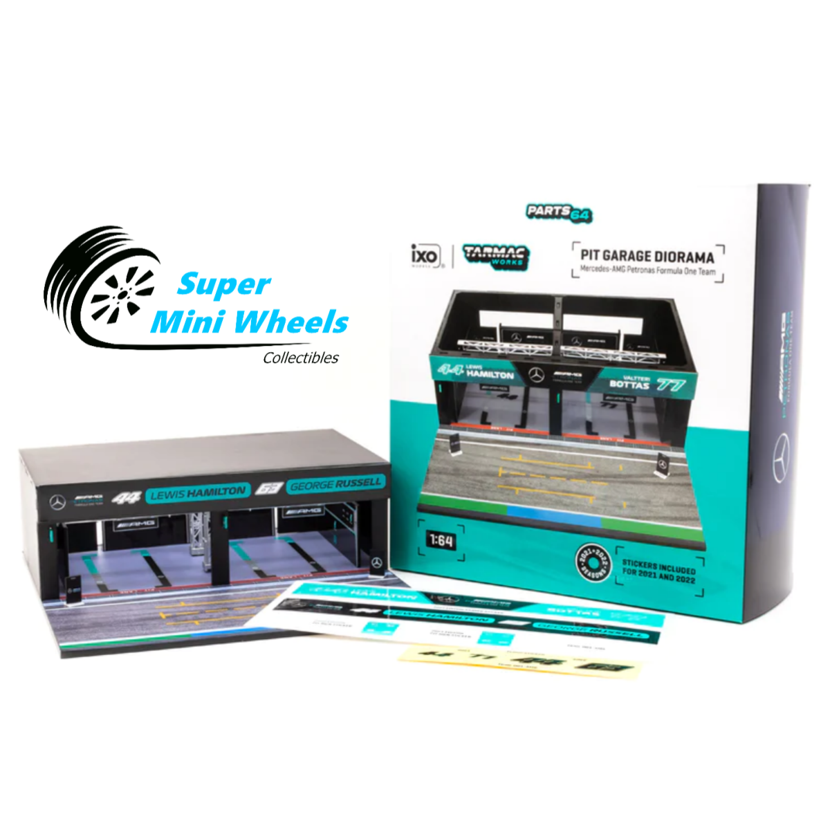 Tarmac Works 1:64 Pit Garage Diorama - Mercedes-AMG Petronas Formula O ...