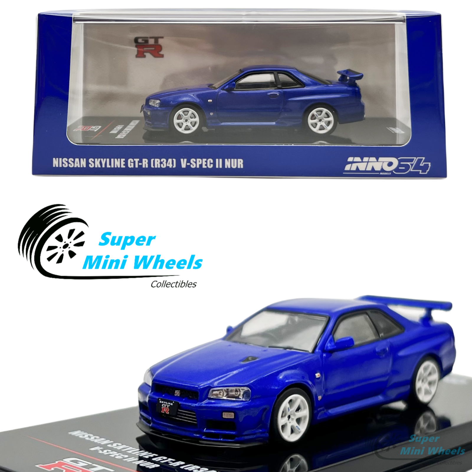 INNO64 1:64 Nissan Skyline GT-R R34 V-Spec II NUR (Blue) – Super Mini ...