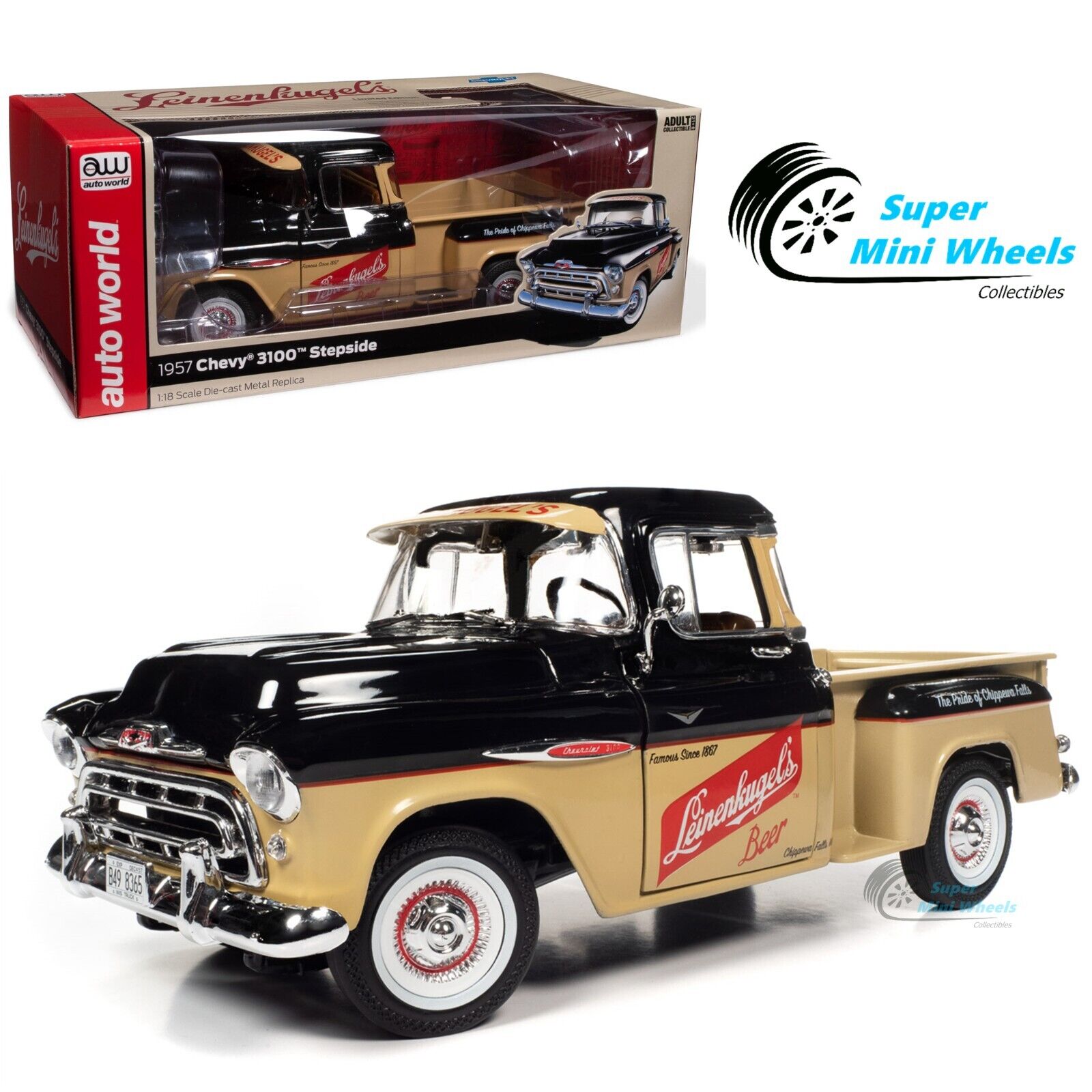 Auto World 1:18 - 1957 Chevrolet 3100 Stepside Pickup Truck Leinenkugl ...