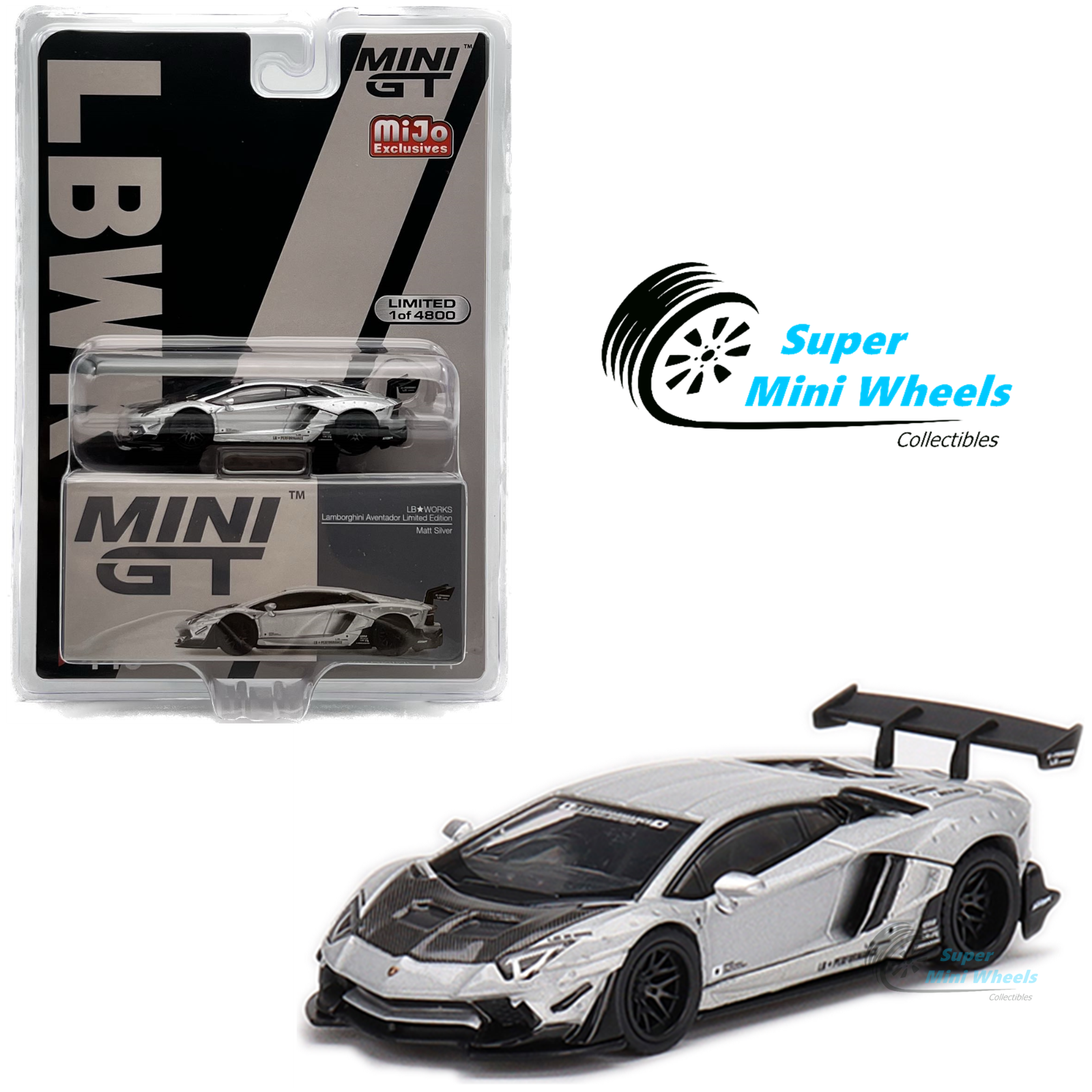 Mini GT 1:64 LB WORKS Lamborghini Aventador Limited Edition Matt Silve ...